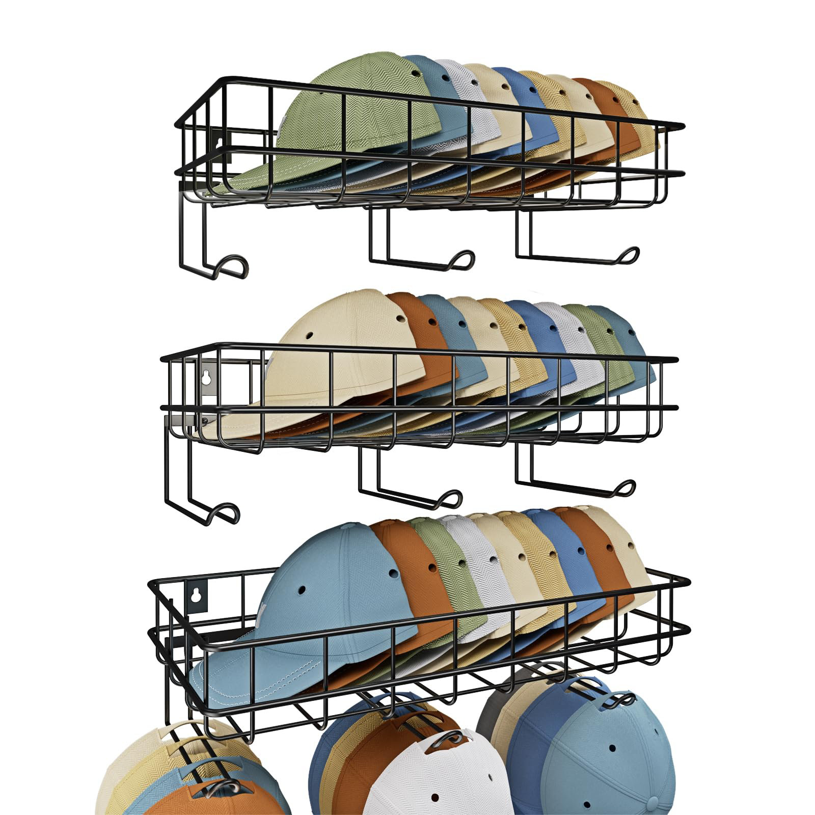 Rebrilliant Metal Wall Hat Racks With Multiple Hooks, Hat Organizer For ...