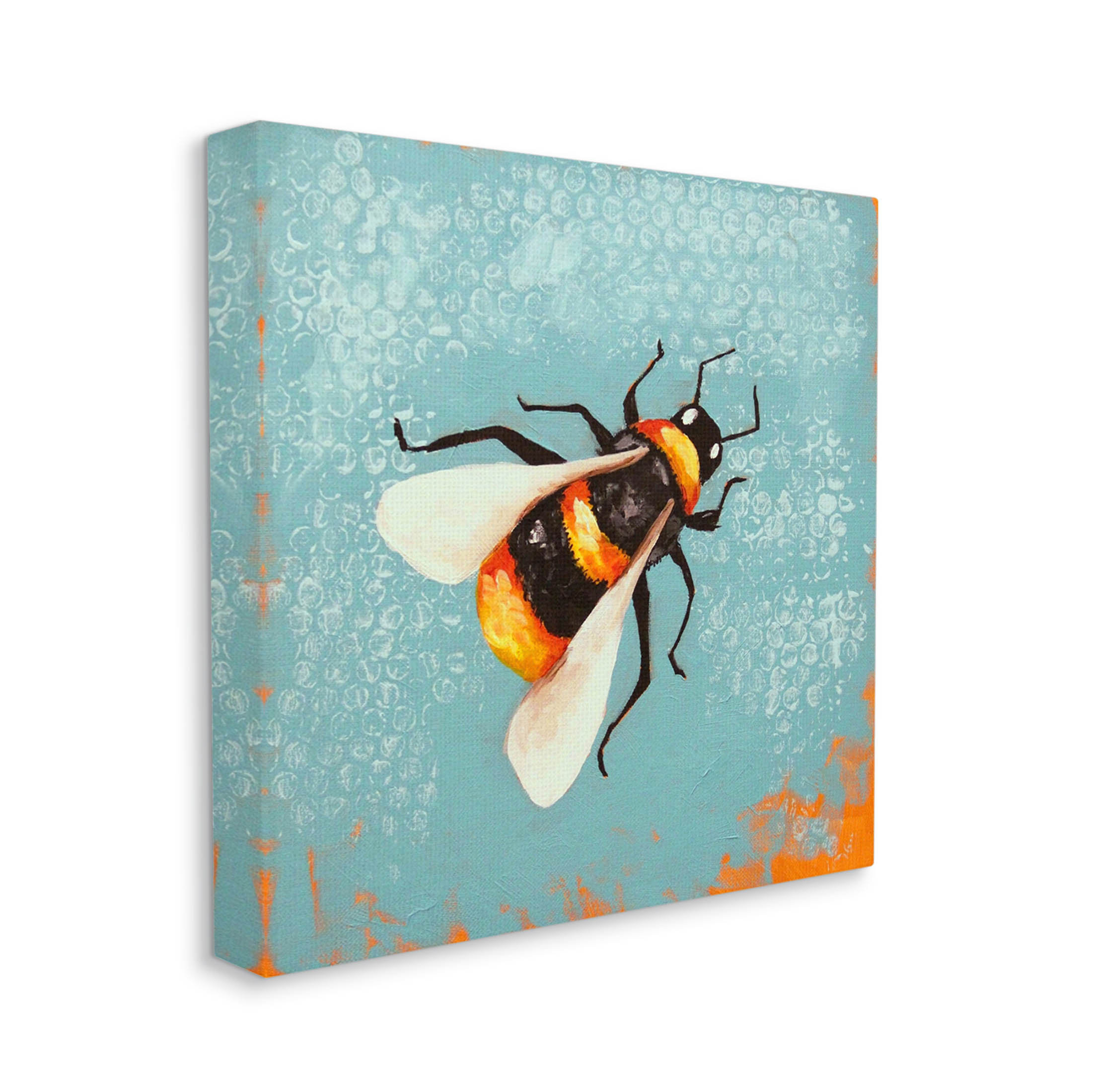 Stupell Industries Bumble Bee Blue Hive Pattern Canvas Wall Art By ...
