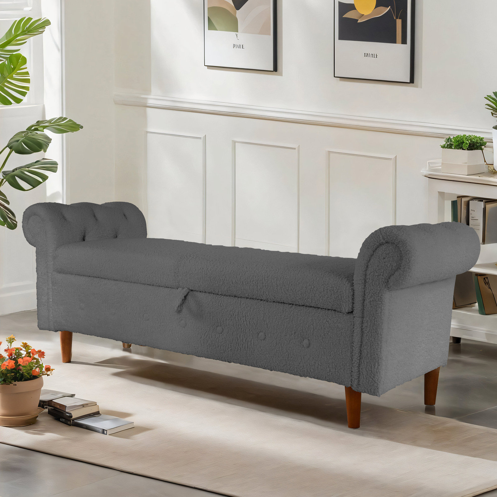 Red Barrel Studio® Seprina 63" 100% Velvet/Teddy Upholstered Storage ...