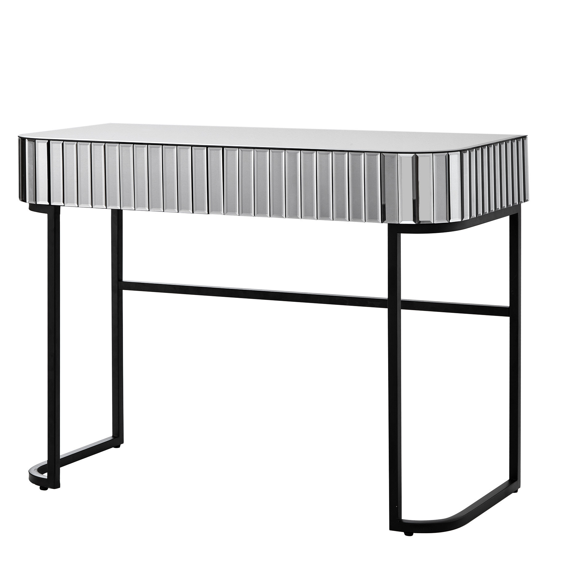 Mercer41 39" Gray Mirrored Makeup Table With Stainless Steel Base. 2 ...