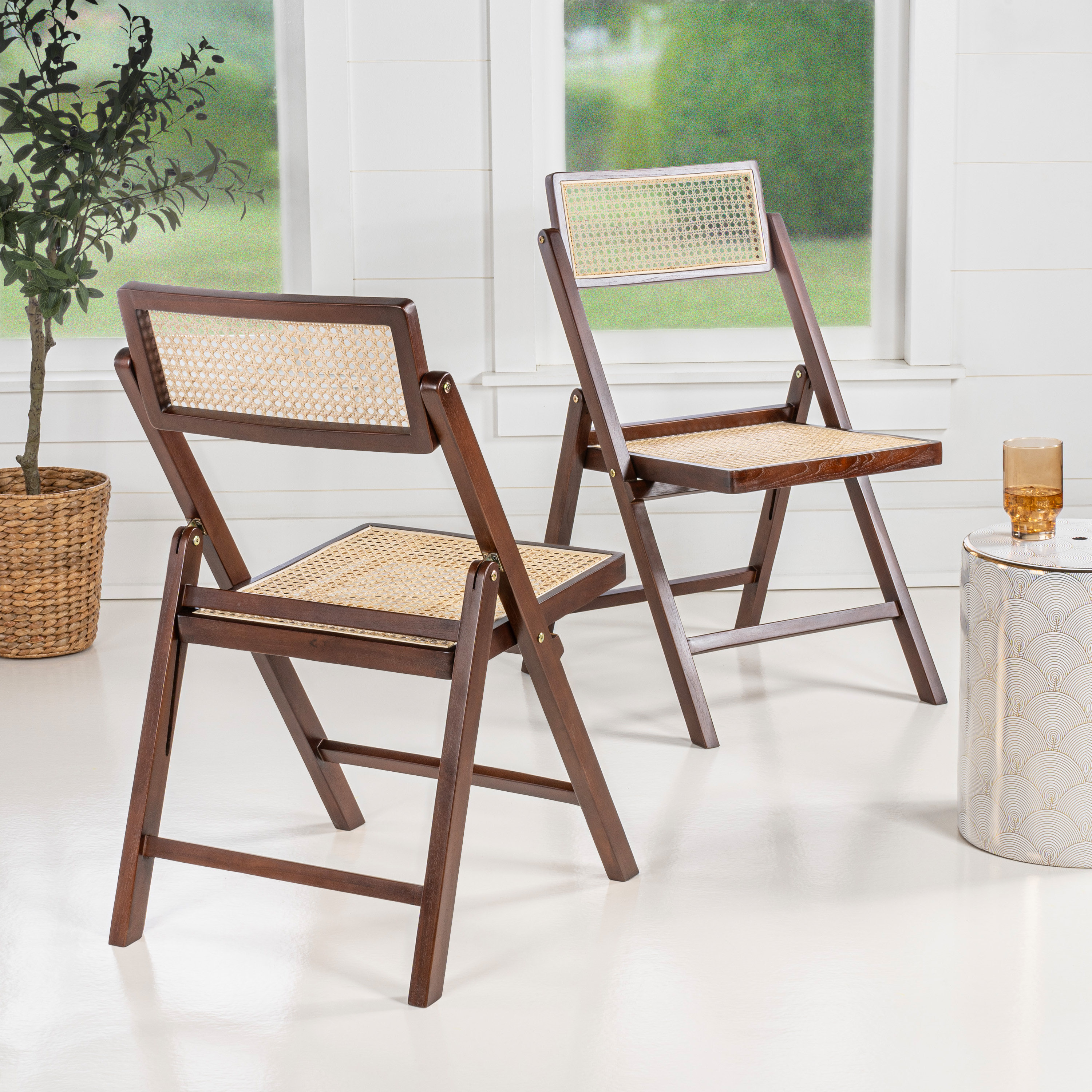Jonathan Y Theo Wicker/Rattan Banquet Folding Chair Folding Chair Set ...