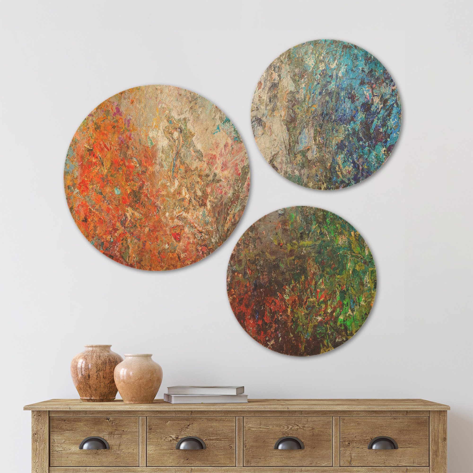 East Urban Home Board Stained Abstract Art - 3 round wood wall art ...