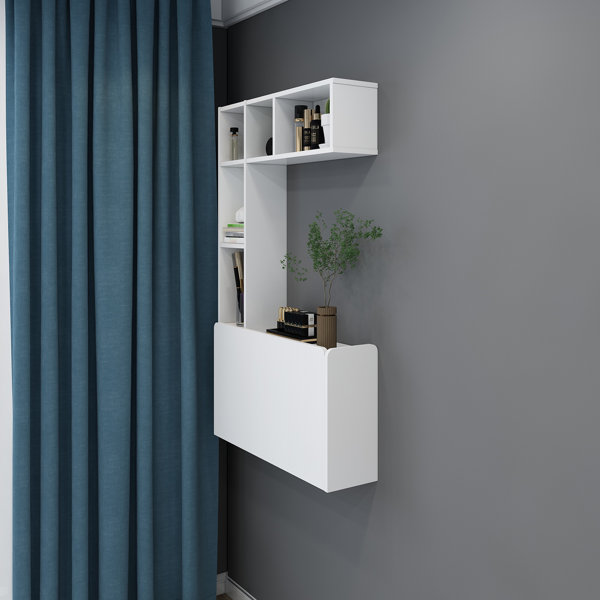 Ebern Designs Swanhilde Rectangle Floating Desk with and Cabinet | Wayfair