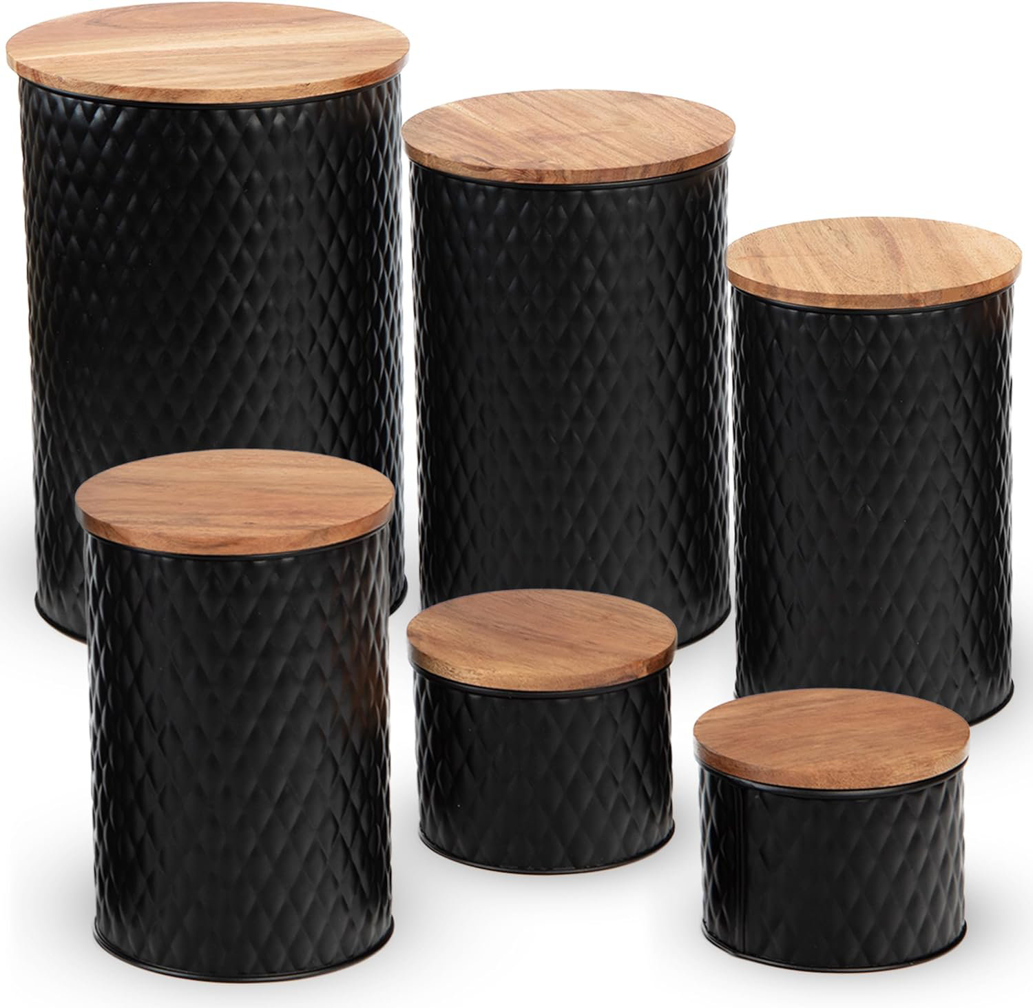 MODVAT Set of 6 Black Galvanized Metal Food Storage Canisters with ...