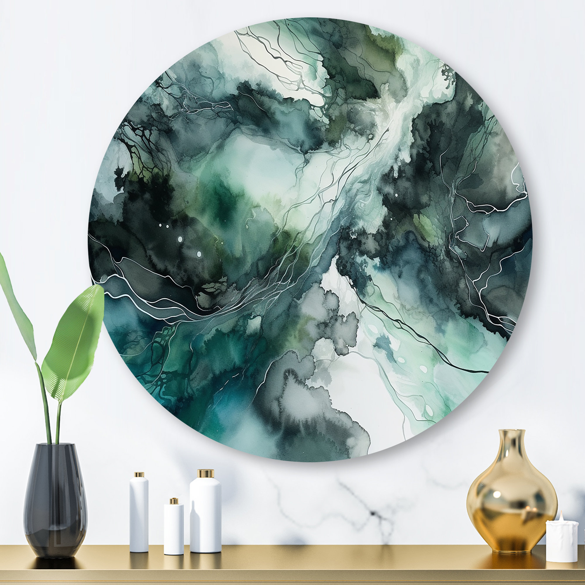 Ivy Bronx Green Blue Marbled Dreamscape III - Modern Geometric Metal ...