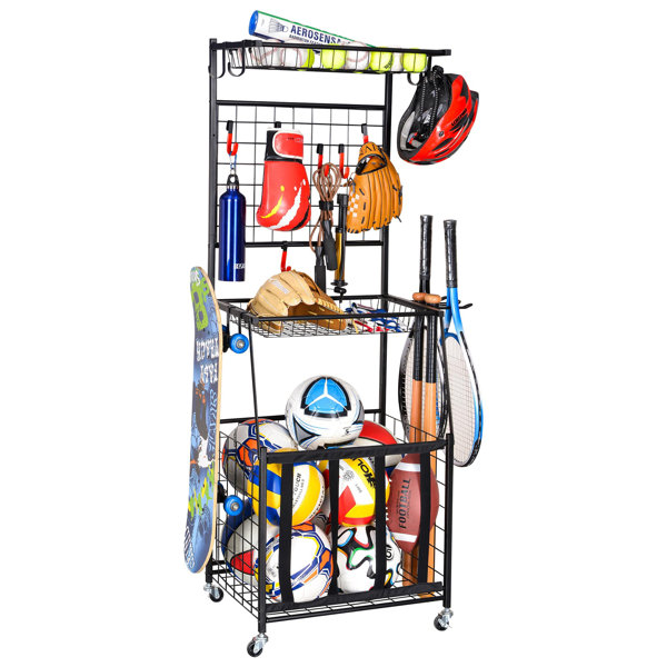 Rebrilliant Space-Saving Sports Equipment Organizer With Movable Hooks ...