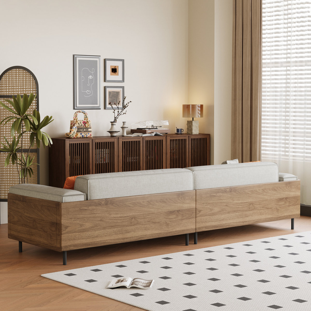 Latitude Run® Nyair 111.8'' Square Arms Compliant Sofa，Solid Wood Frame ...