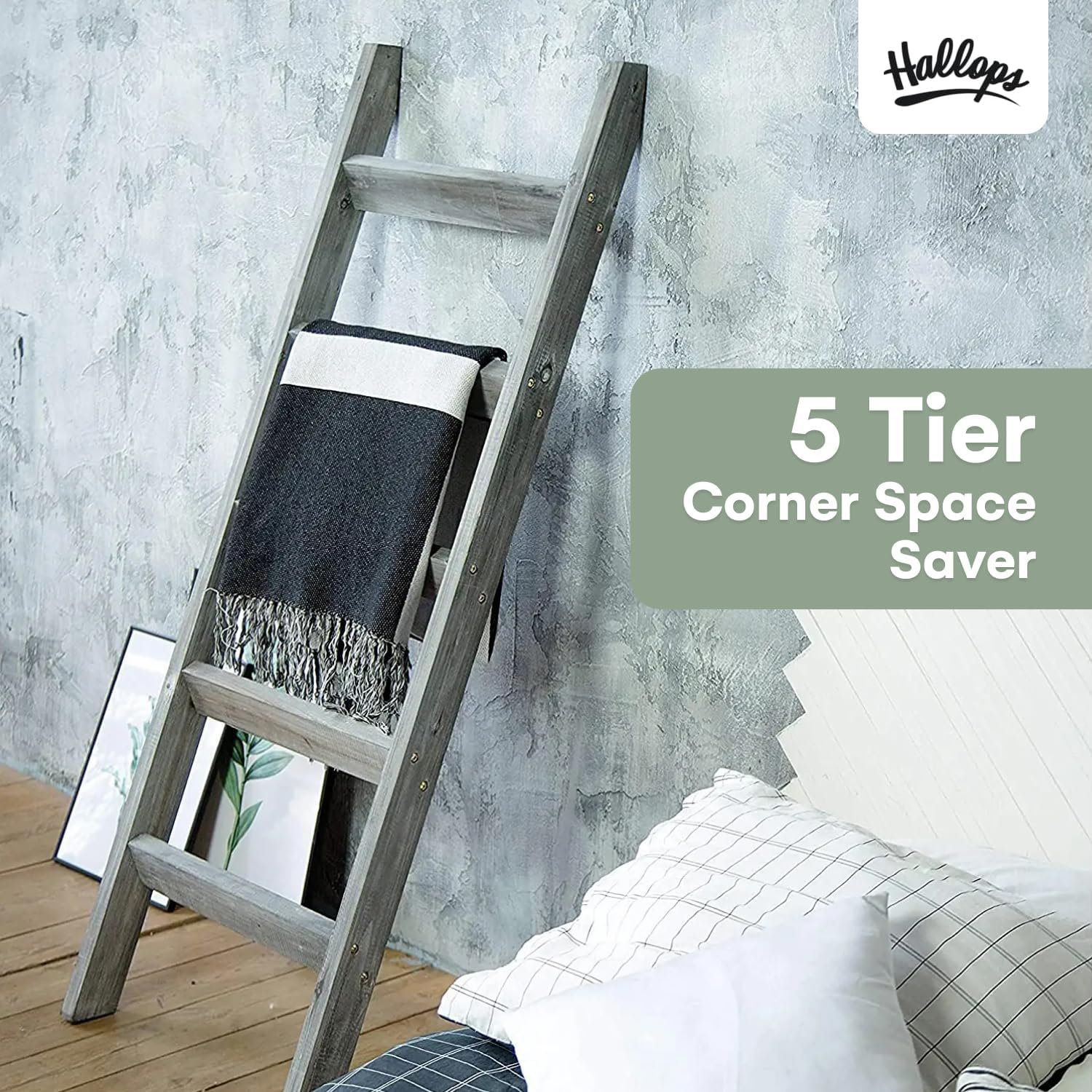 Gracie Oaks Blanket Ladder 5 Ft | Premium Wood Rustic Ladder Shelf ...