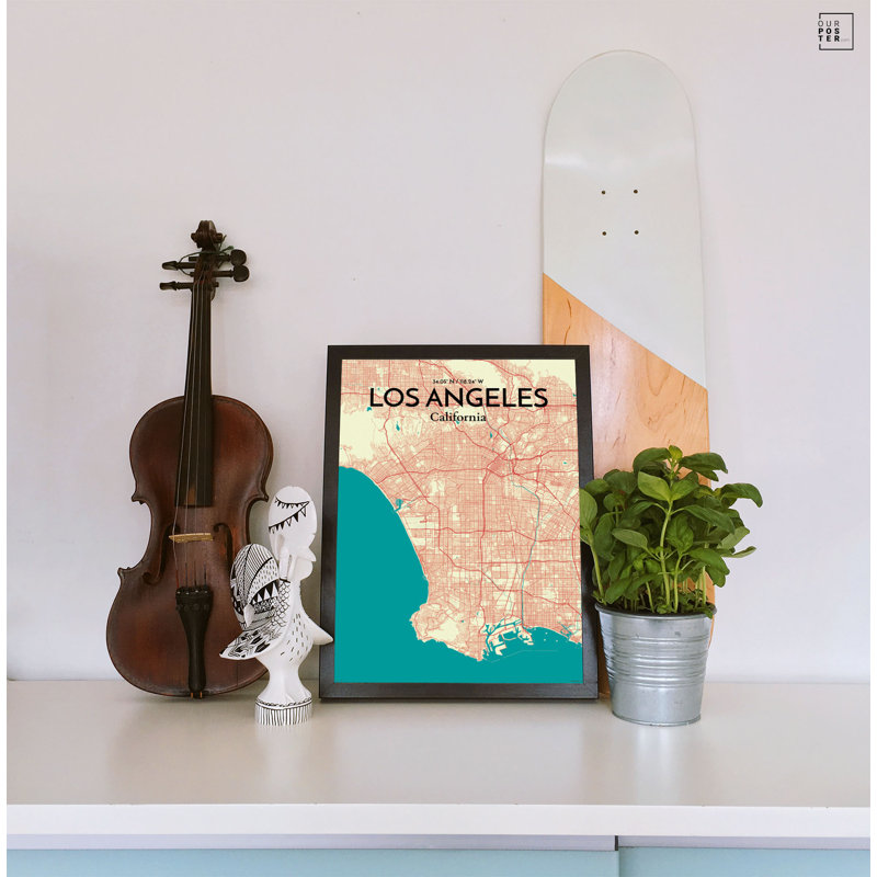 OurPoster.com Los Angeles City Map On Paper Graphic Art | Wayfair