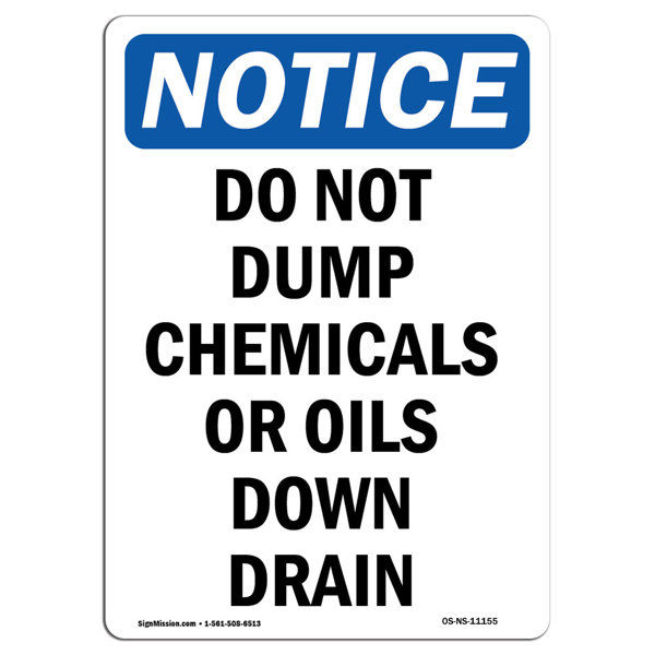 SignMission Do Not Dump Chemicals or Oils down Drain Sign | Wayfair