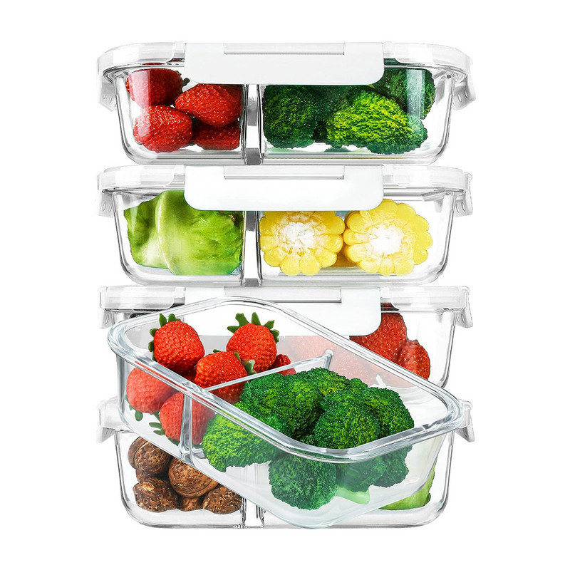 Prep & Savour [5-Pack]Glass Meal Prep Containers 2 Compartments Portion ...
