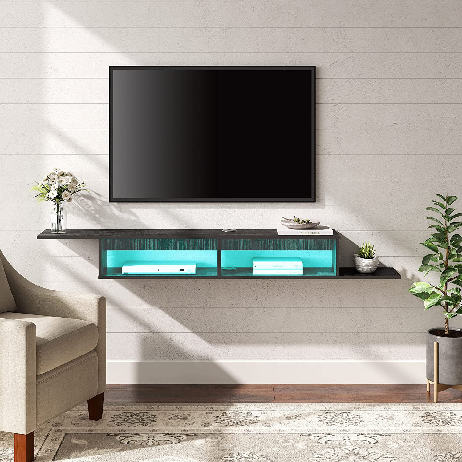 Wrought Studio™ Black Floating Entertainment Centre With 16-Colours ...