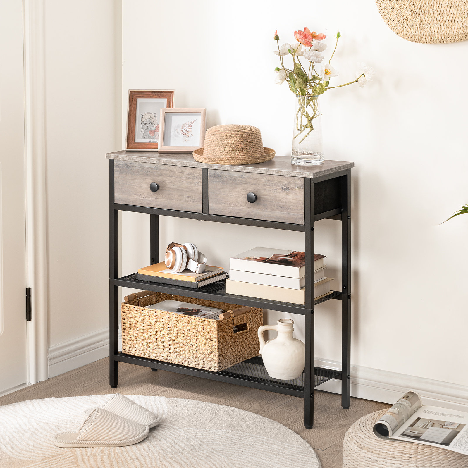 17 Stories 29.5" Small Console Table with Drawers and Shelves & Reviews ...