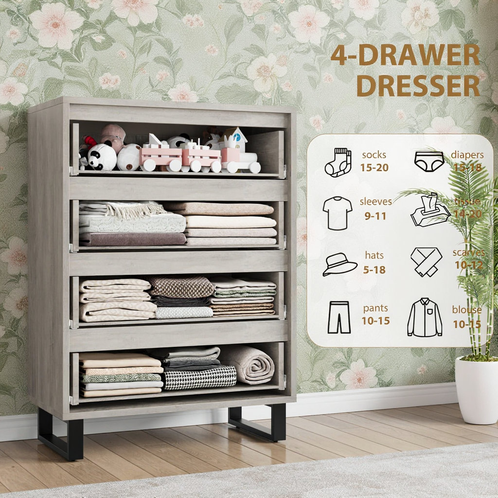 Ebern Designs 4 Drawers Wood Dressers, With Storage, 41.5" - Wayfair Canada