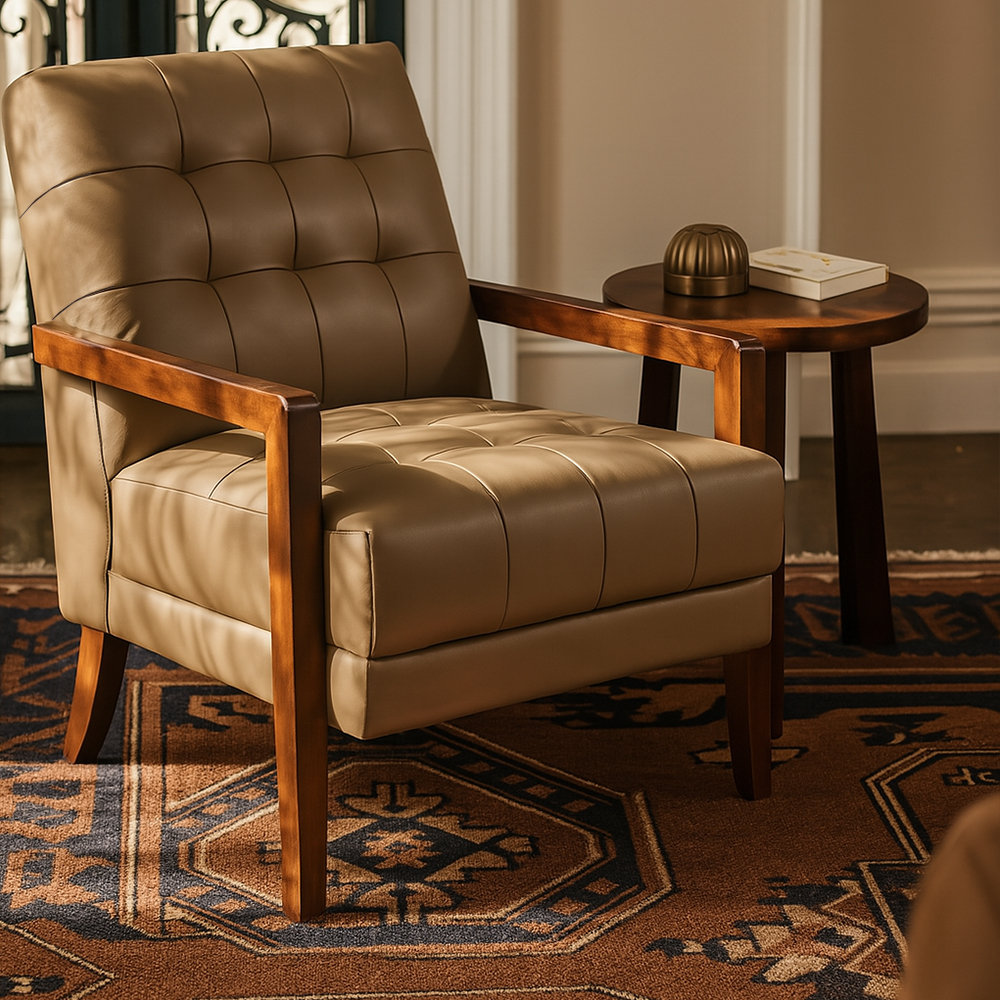Corrigan Studio® Mid-Century Modern Genuine Leather Accent Chair With ...