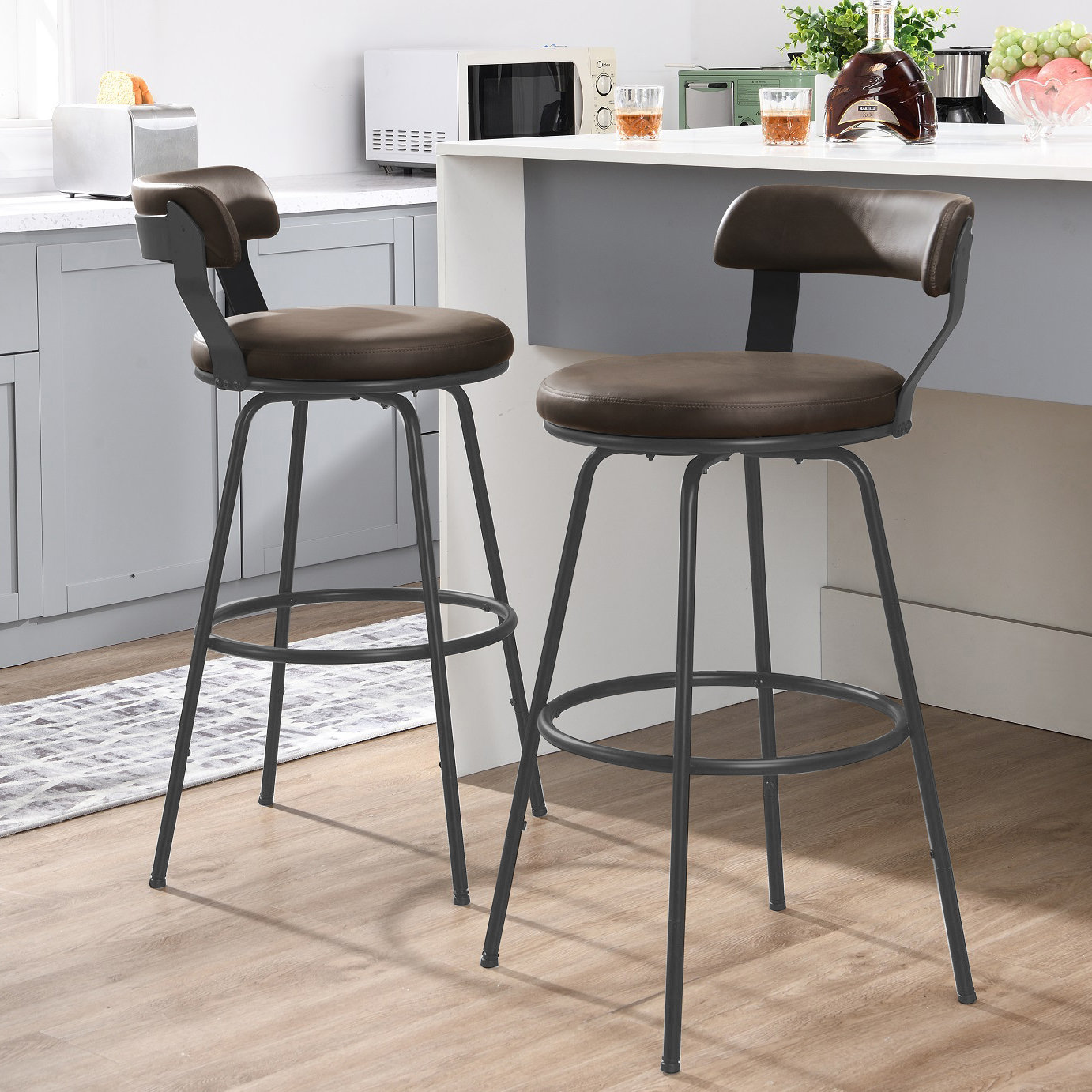 17 Stories Kipton Low Back Bar Stools Metal Leather Counter Stools ...