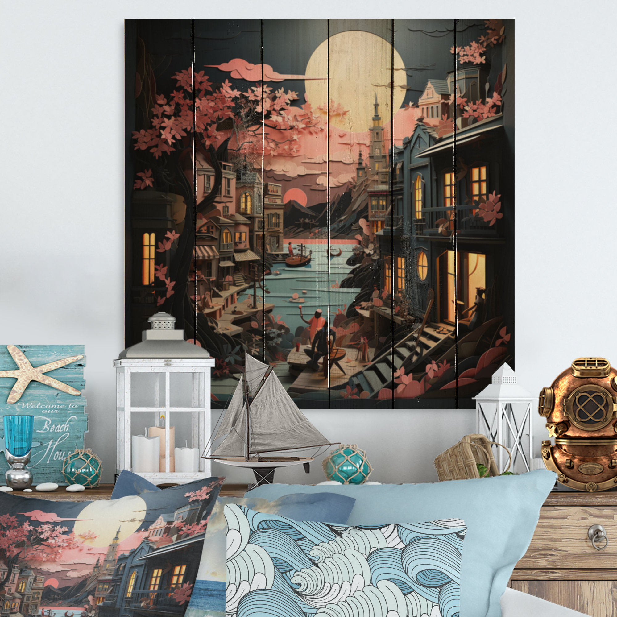 Red Barrel Studio® Janill Port Harbor Symphony Papercut I On Wood Print ...