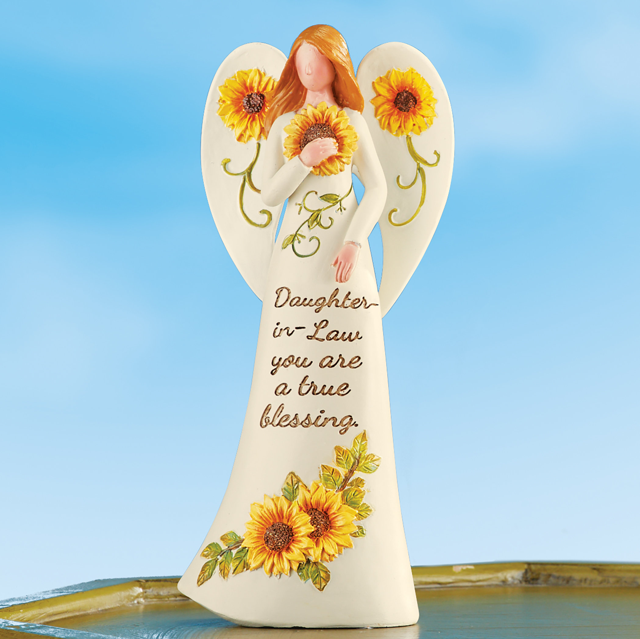 Trinx Keair Hand-Painted Inspirational Sunflower Decorative Angel | Wayfair