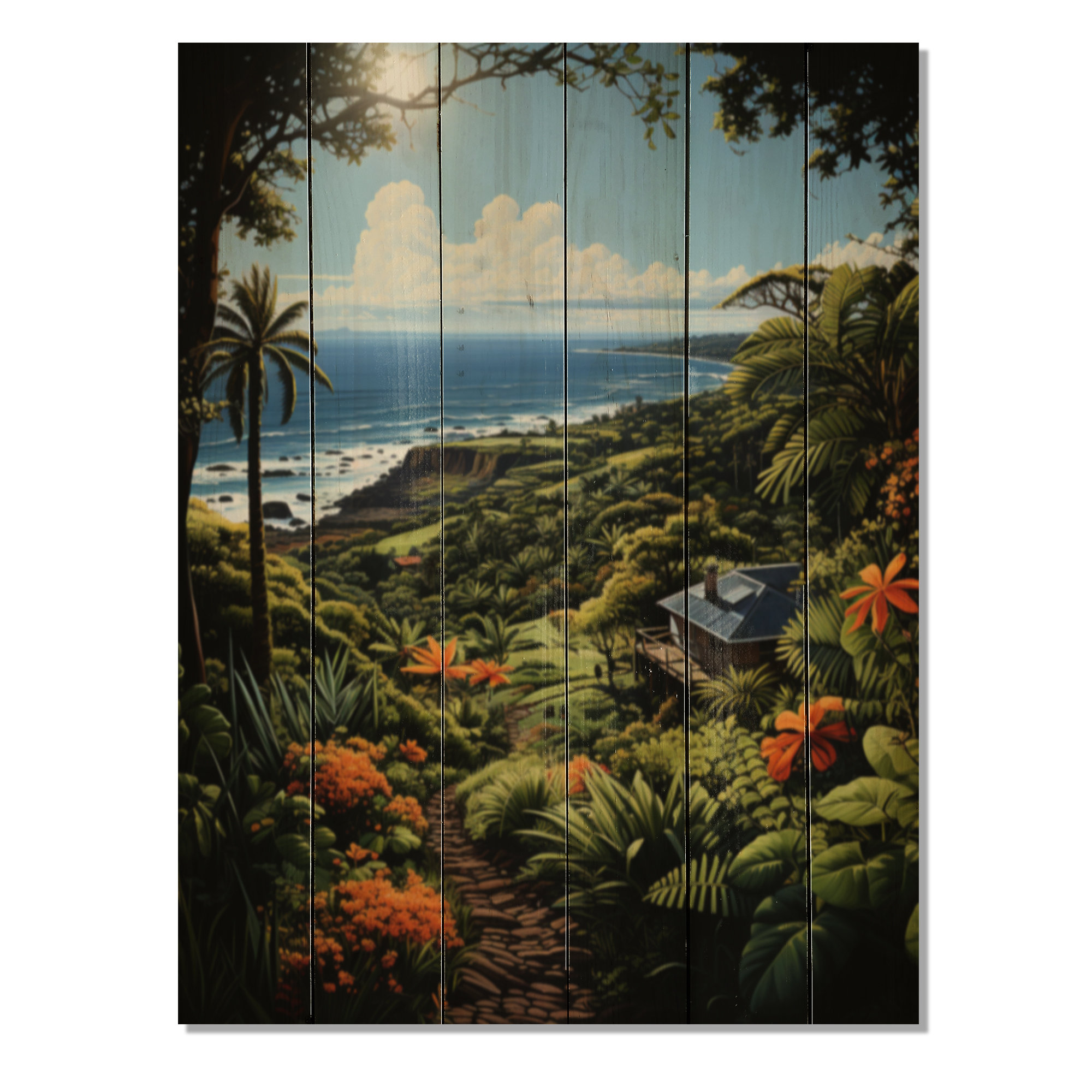 Rosecliff Heights Coastaltropical Tropical Paradise Pastoral I On Wood ...