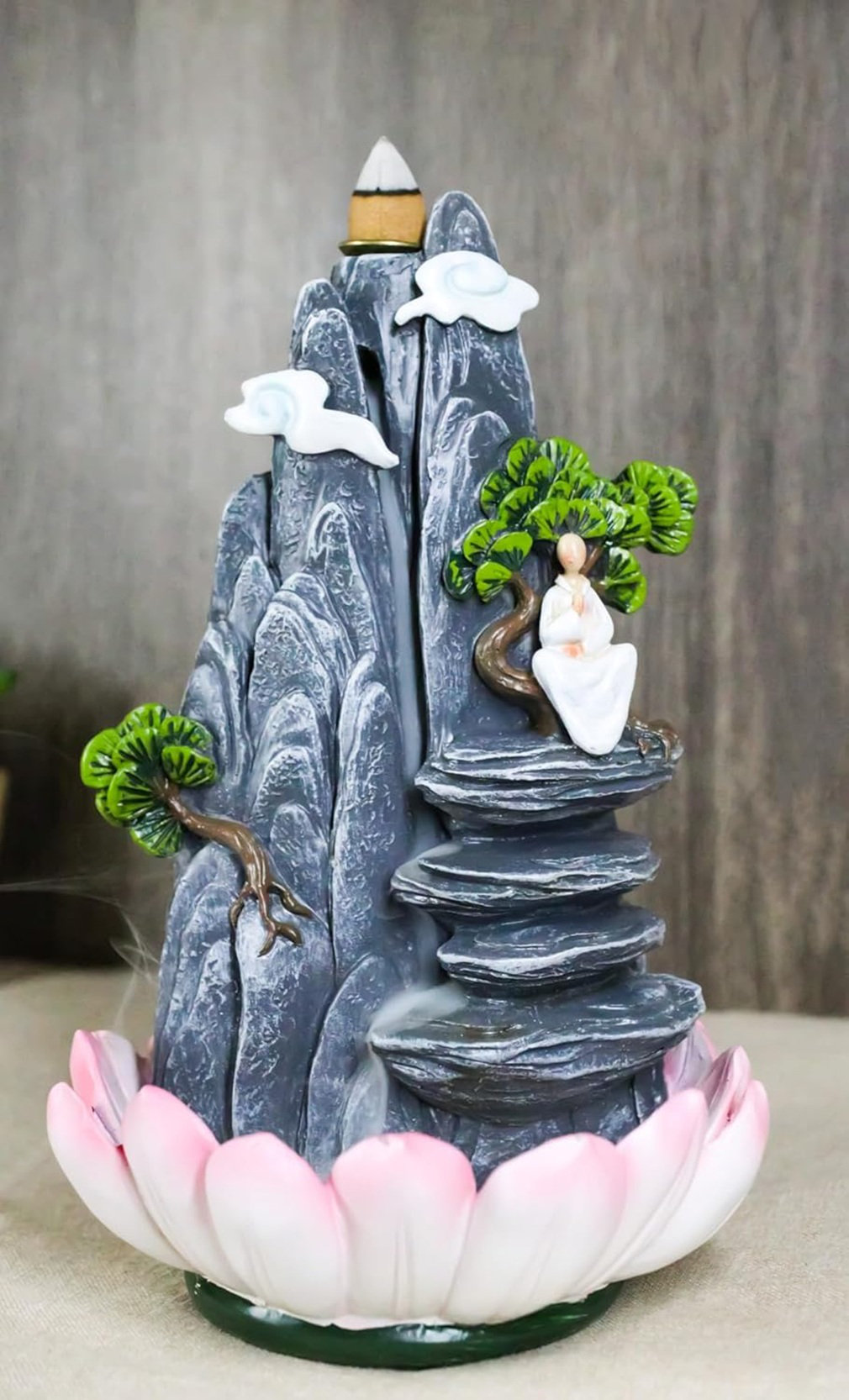 Loon Peak® Zen Rocky Mountain Steppes With Monk On Giant Lotus Backflow ...