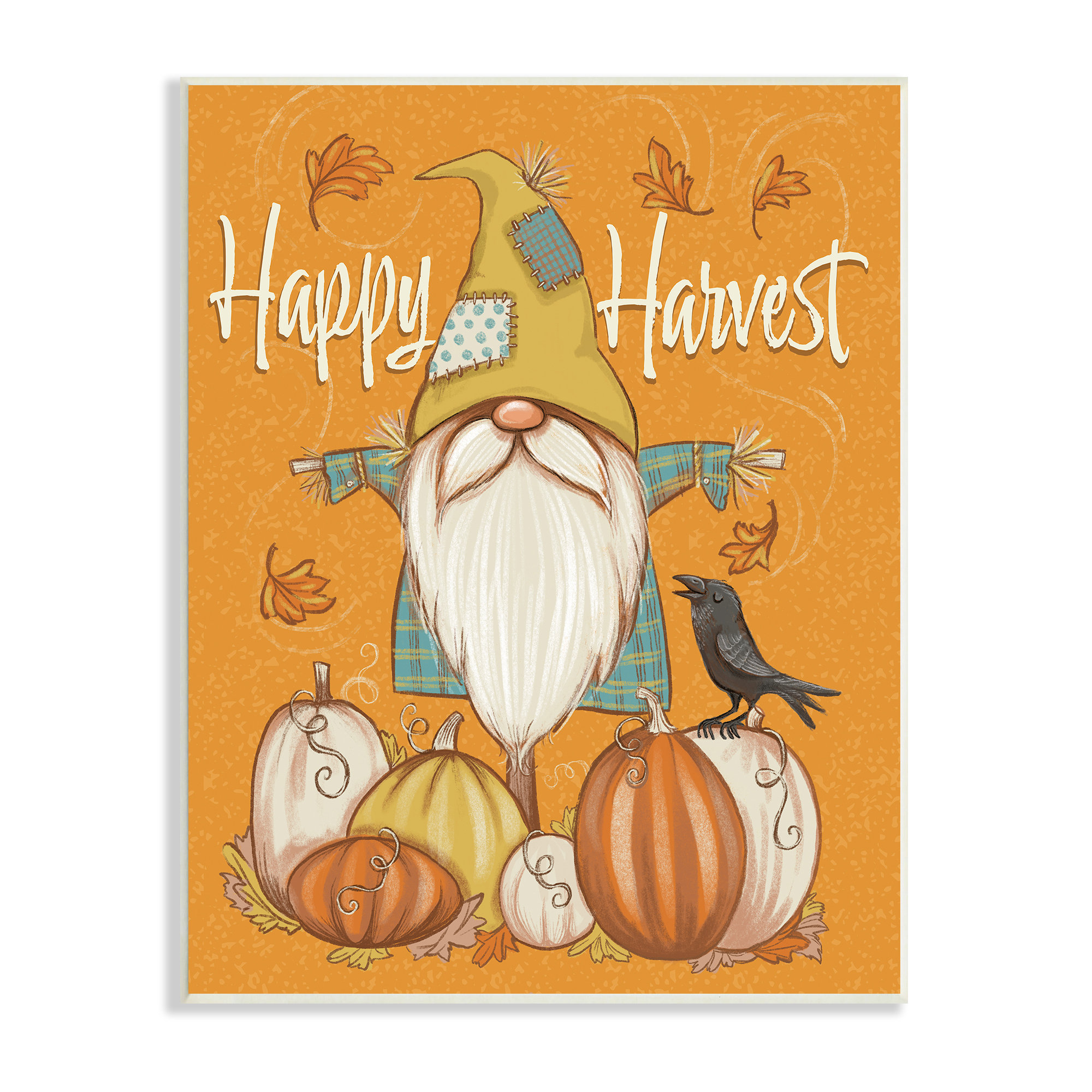 Stupell Industries Happy Harvest Scarecrow Gnome Seasonal Pumpkins Crow ...