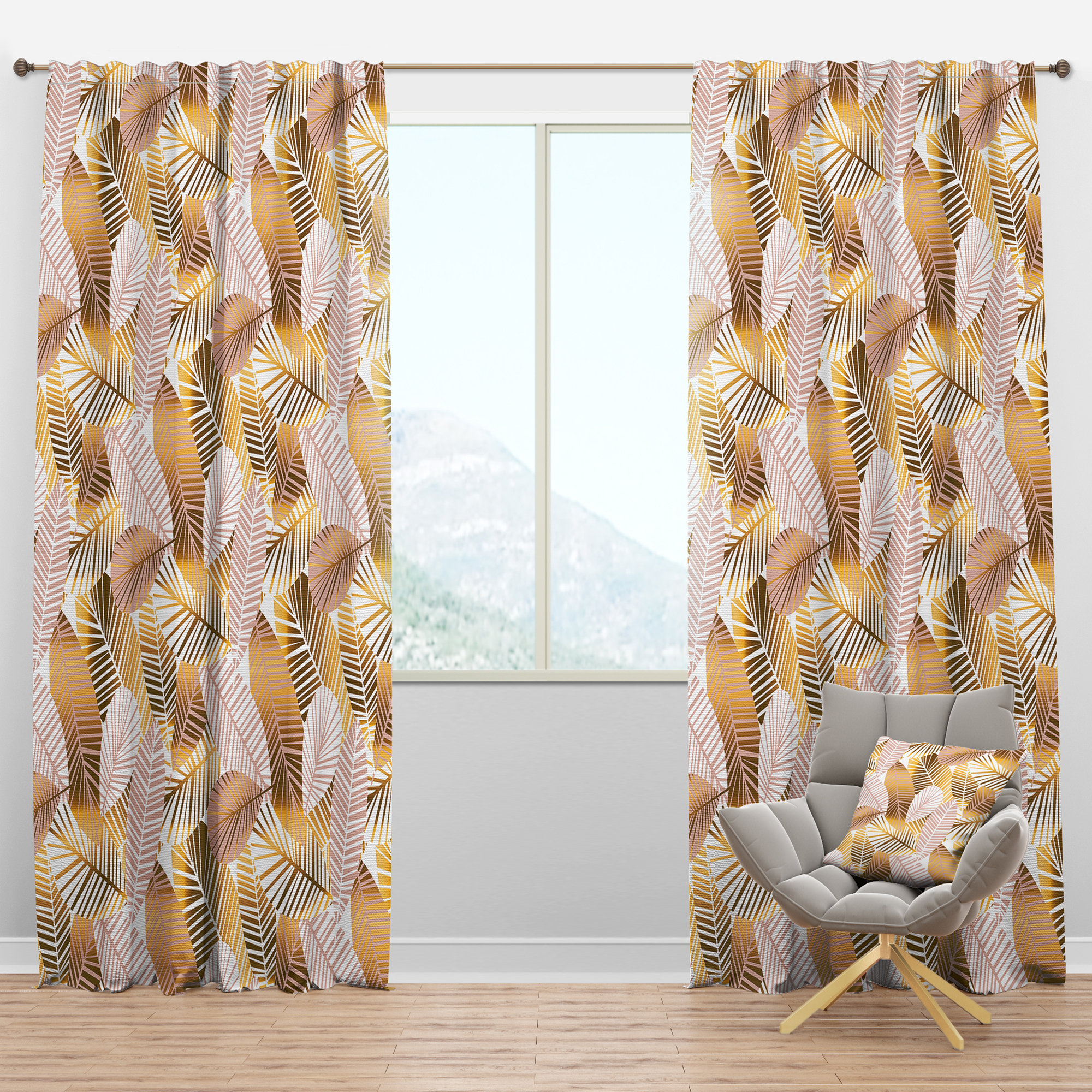Design Art Golden Palm Leaves II - Abstract Curtain - Velvet Room ...