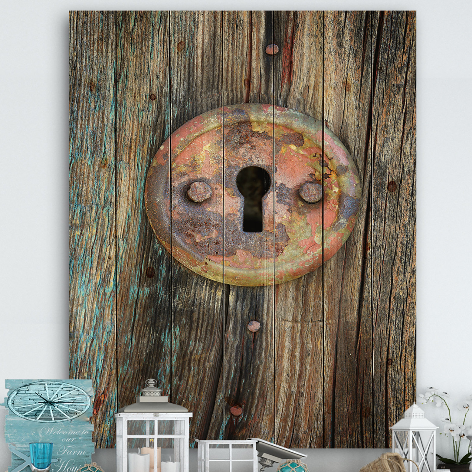 East Urban Home 'Colorful Rusty Keyhole on Wooden Door' - Unframed ...