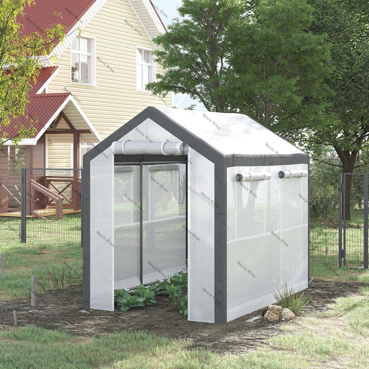 Dazzle Hives Outsunny Walk-In Greenhouse, Outdoor Gardening Canopy with 6 Roll-up Windows, 2 ...