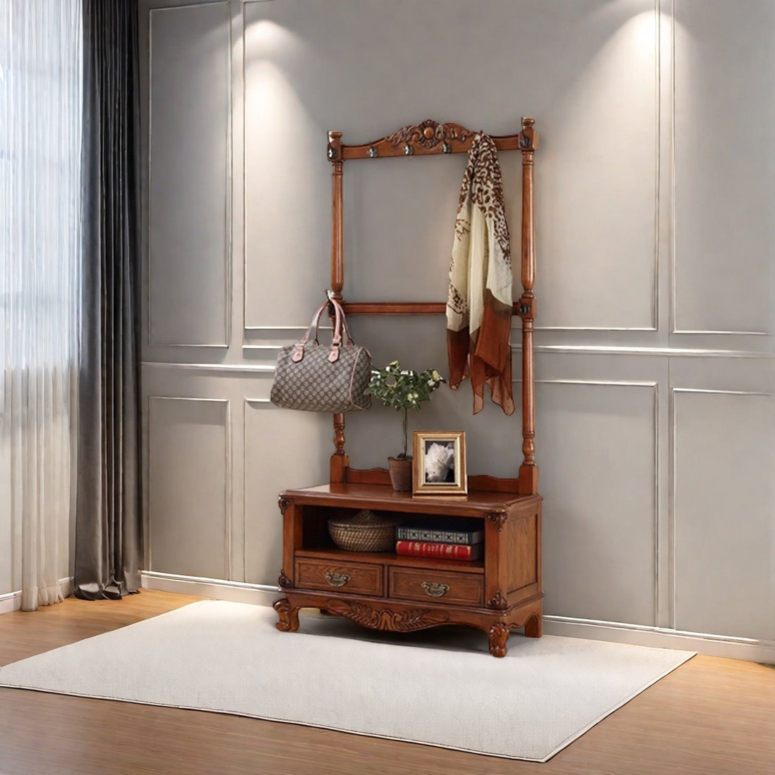 Elegant Home Furnishings.s Solid Ash Wood Hall Tree with Drawers ...