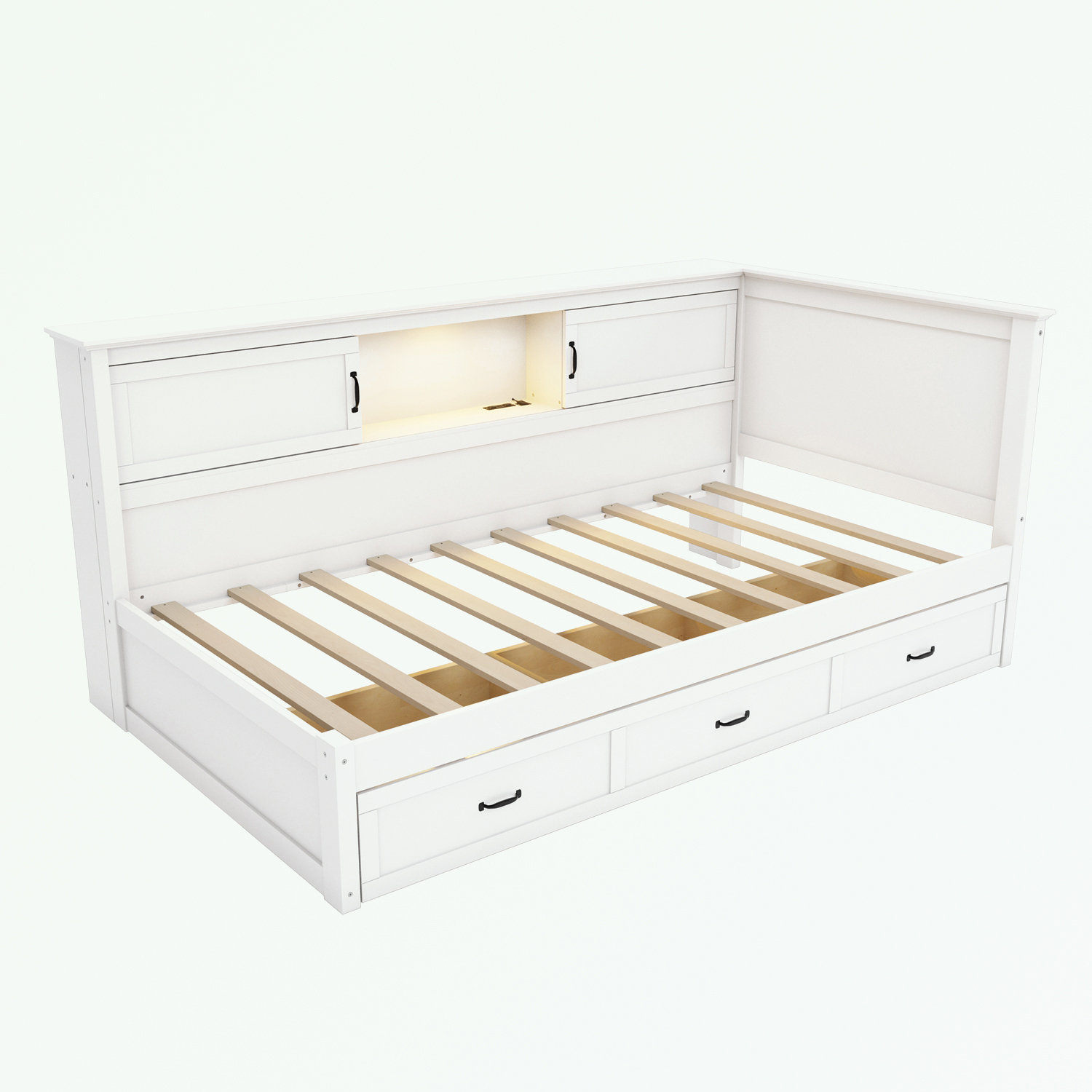 Red Barrel Studio Twin Size L-Shaped Daybed with Drawer, Bookcase, Led ...