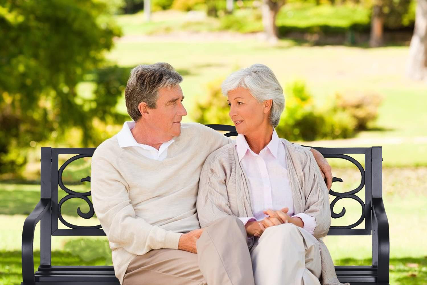 World Menagerie 50 Inches Outdoor Garden Bench, Metal Frame Patio Park ...