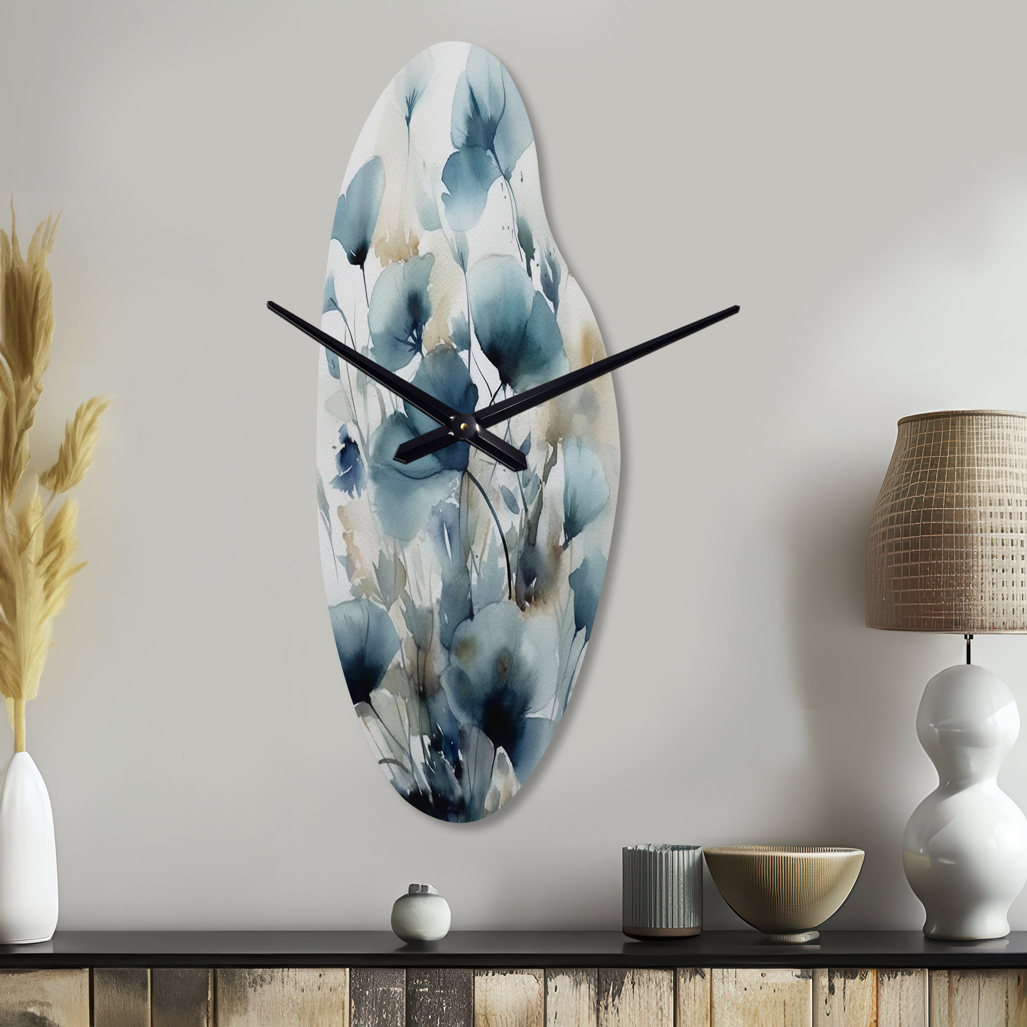 East Urban Home Kavien Blue Leaf Foliage And Flowers I - Leaves ...