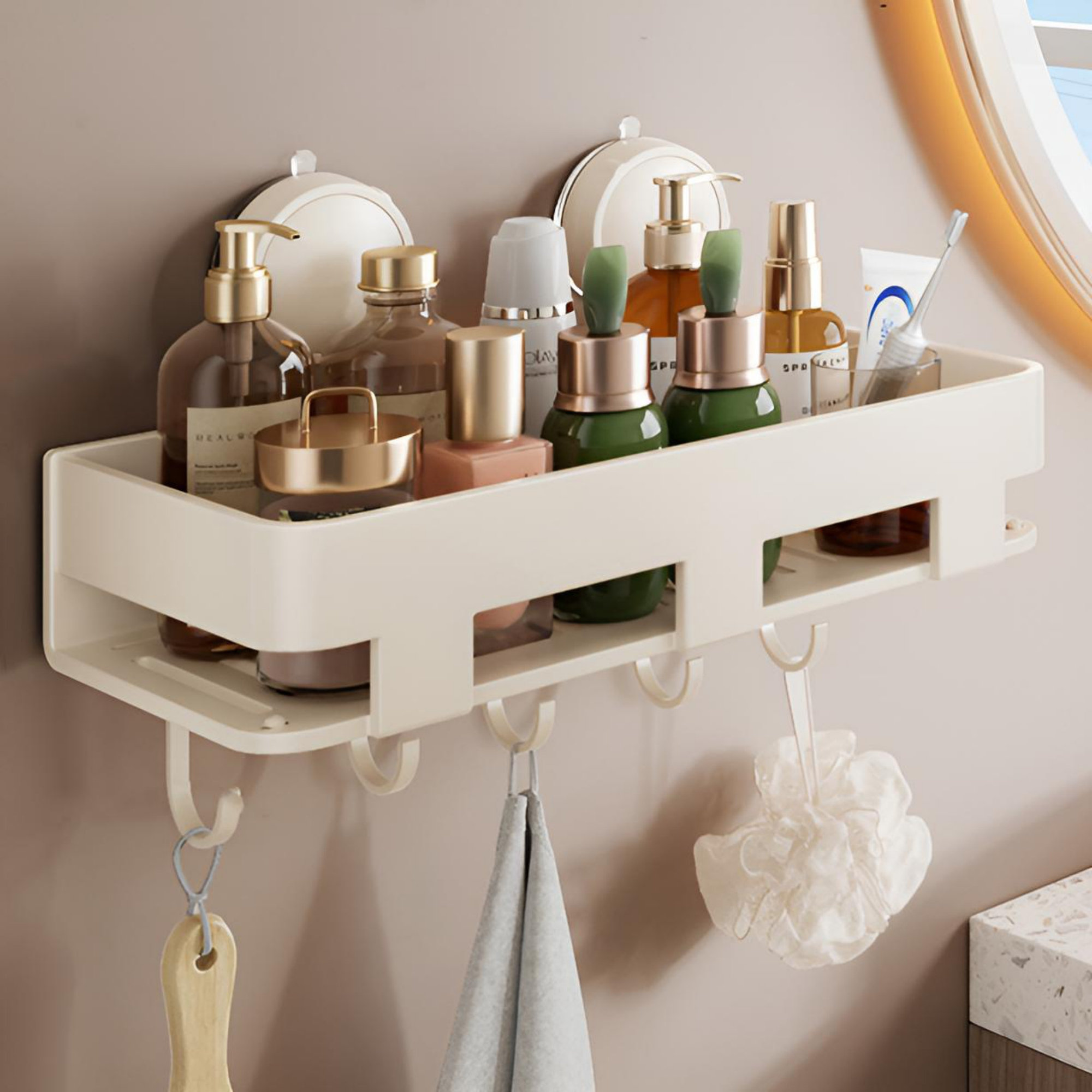 Rebrilliant Non Perforated Suction Cup Storage Rack, Bathroom Storage ...