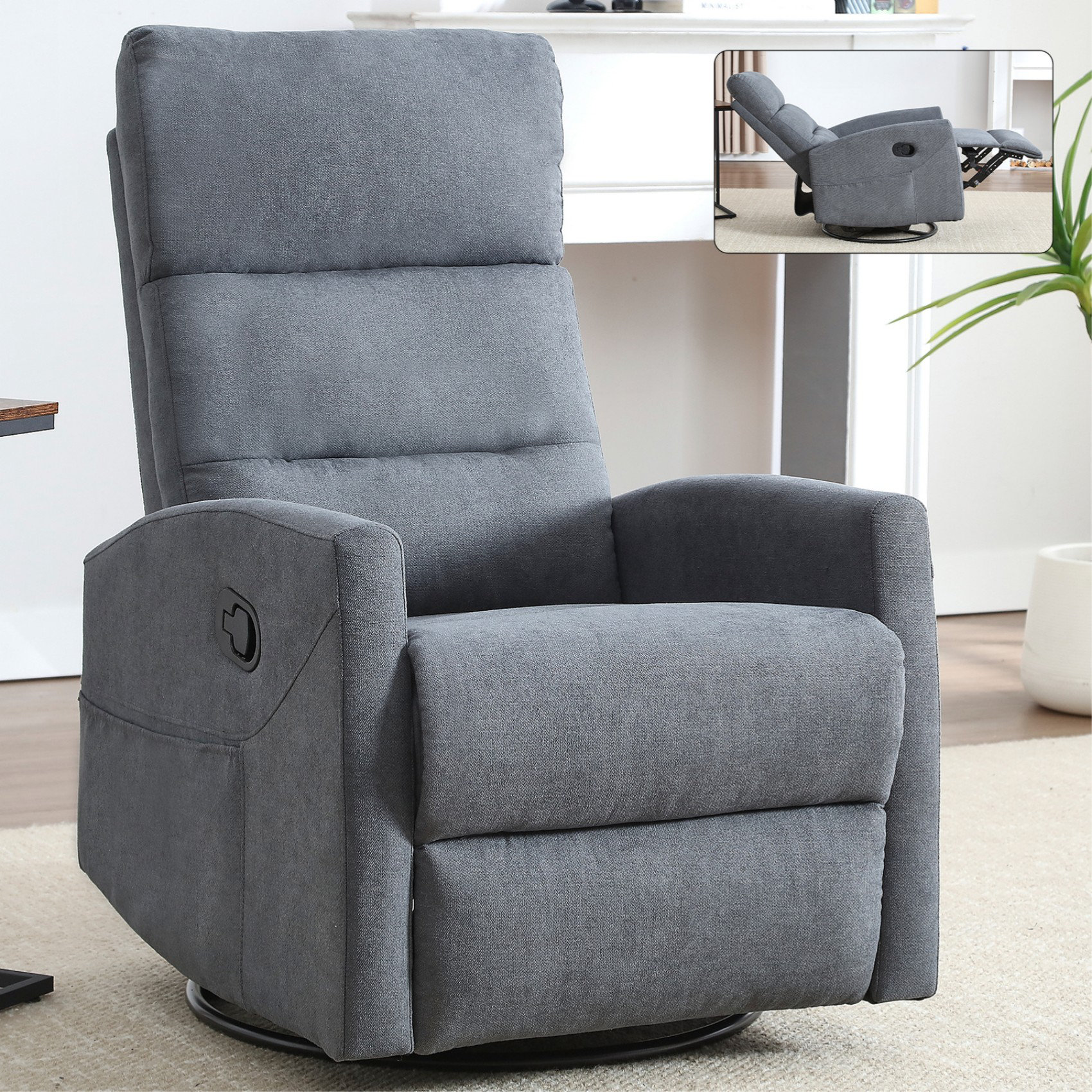 Ebern Designs Manual Recliner Chair with Rocker and Swivel in Fabric ...