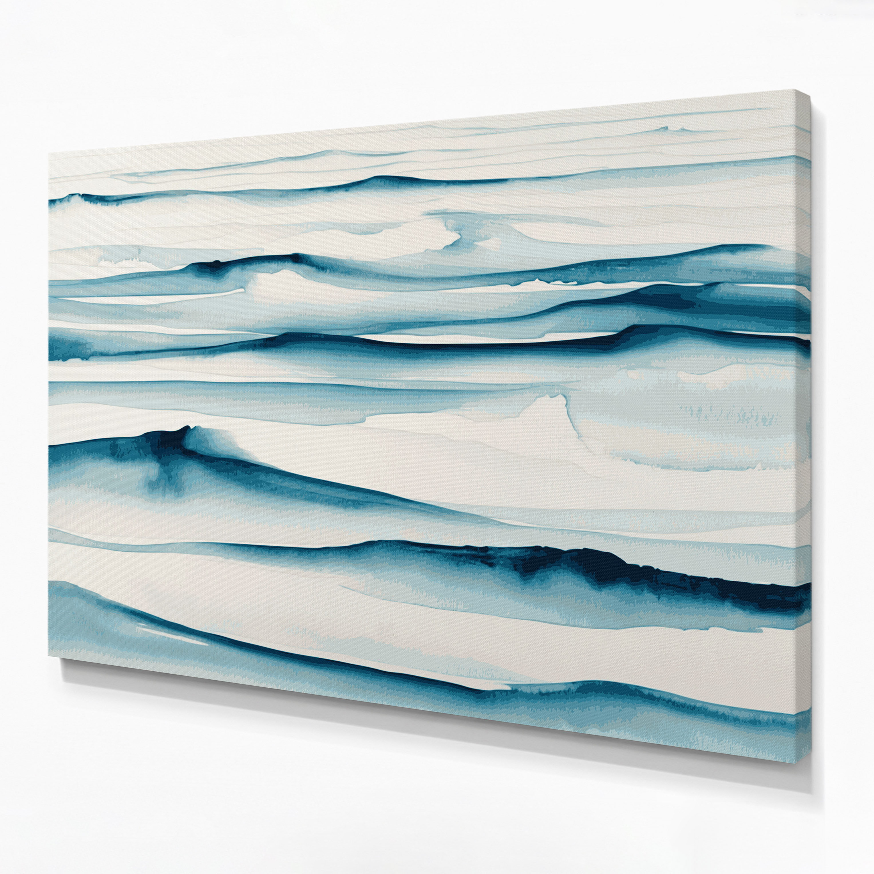 Latitude Run® Horizontal Striped Pale Blue White Green Canvas Wall Art ...
