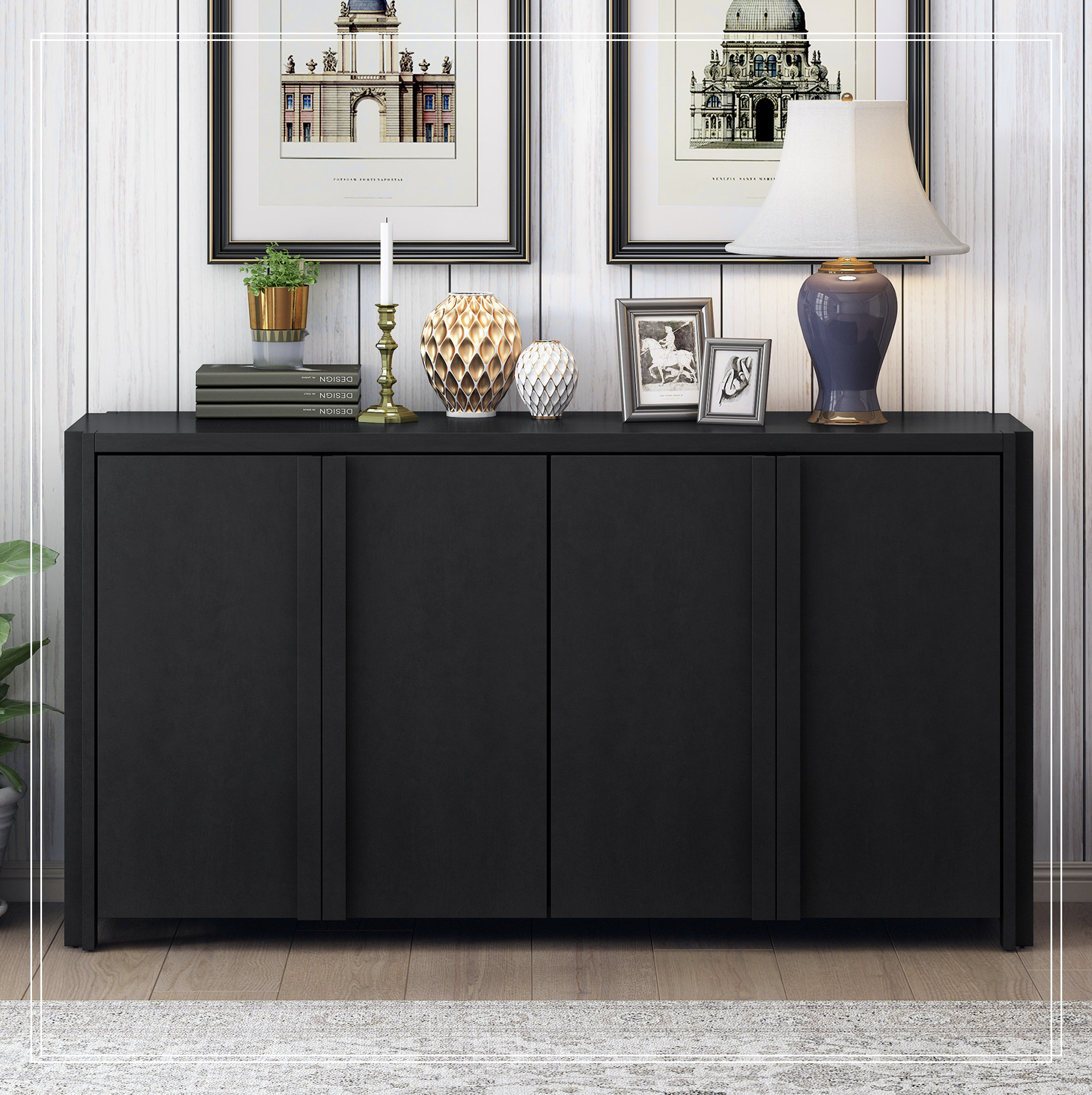 Ebern Designs Designed Storage Cabinet Sideboard with 4 Doors , Adjustable Shelves, Suitable for ...