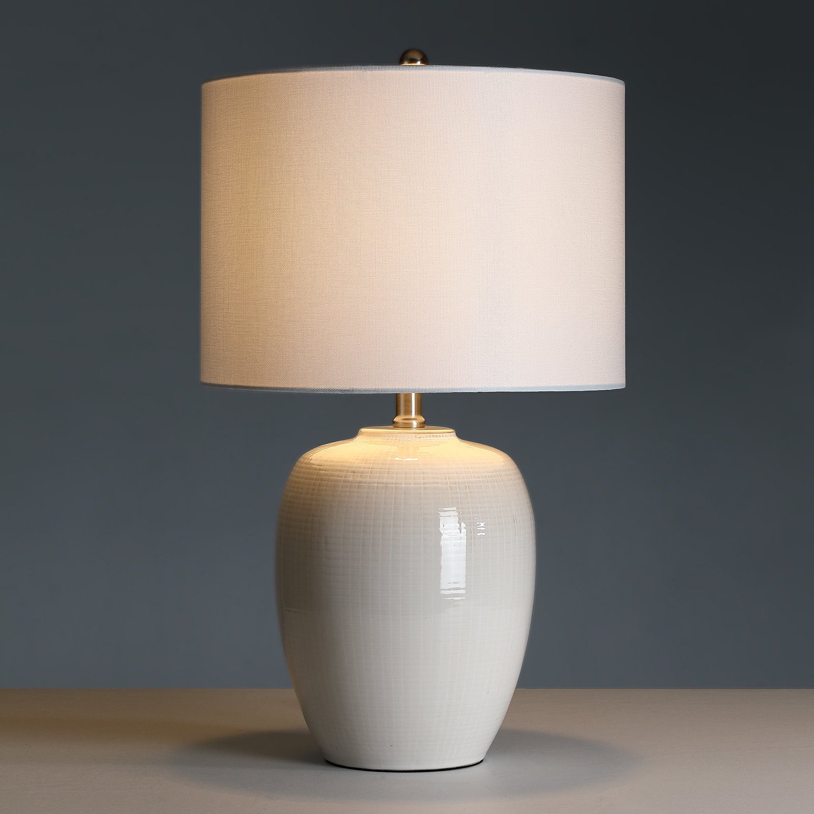 Latitude Run® 3-way White Ceramic Table Lamp With Drum Shade & Reviews ...