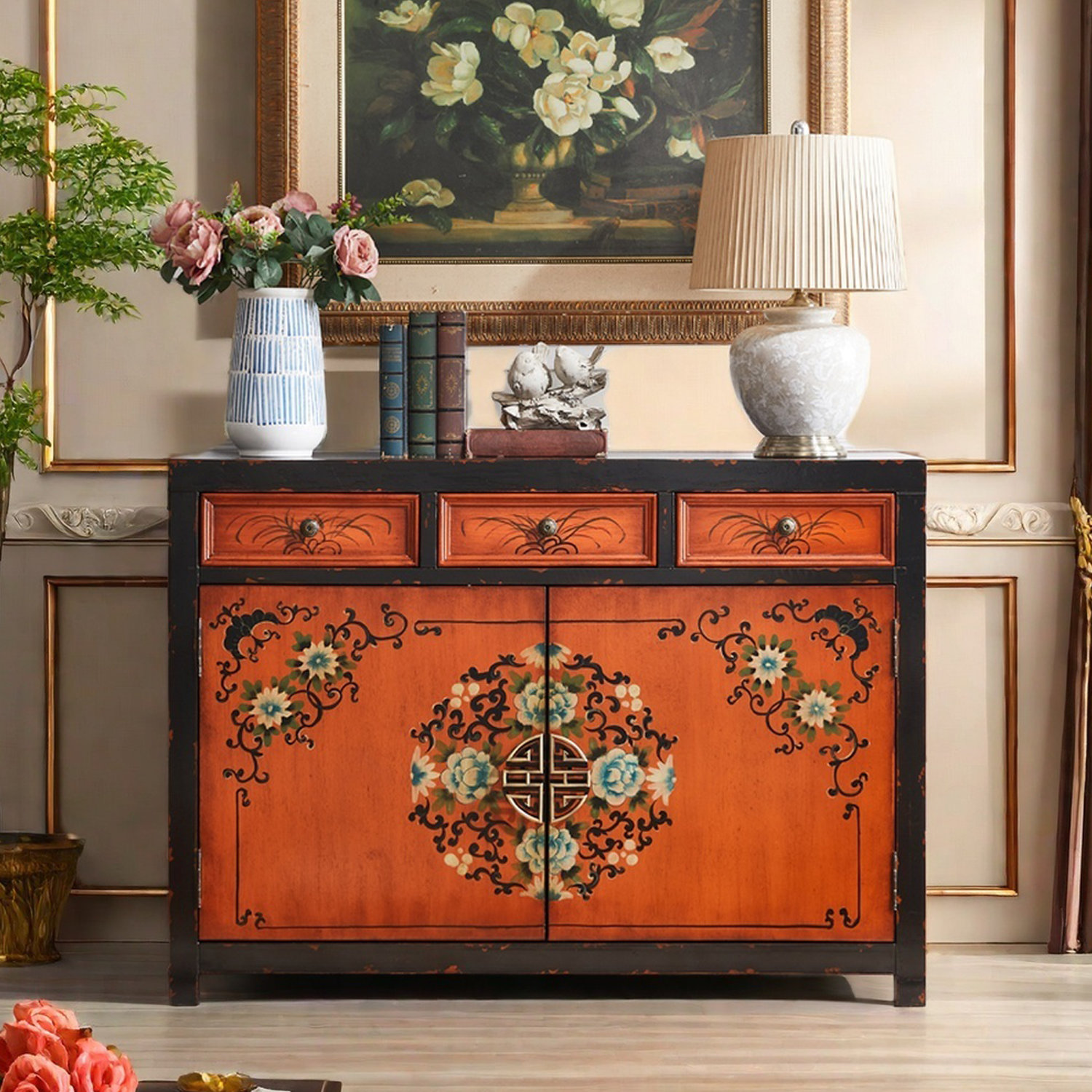 Vivid Space Creation Painted Entryway Cabinet & Accent Storage ...