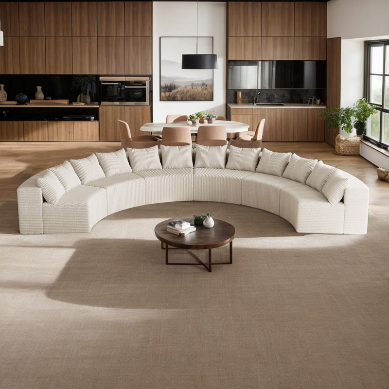 Trading Sizzle Corduroy Curved Sectional Sofa With Four Pillows,6 ...