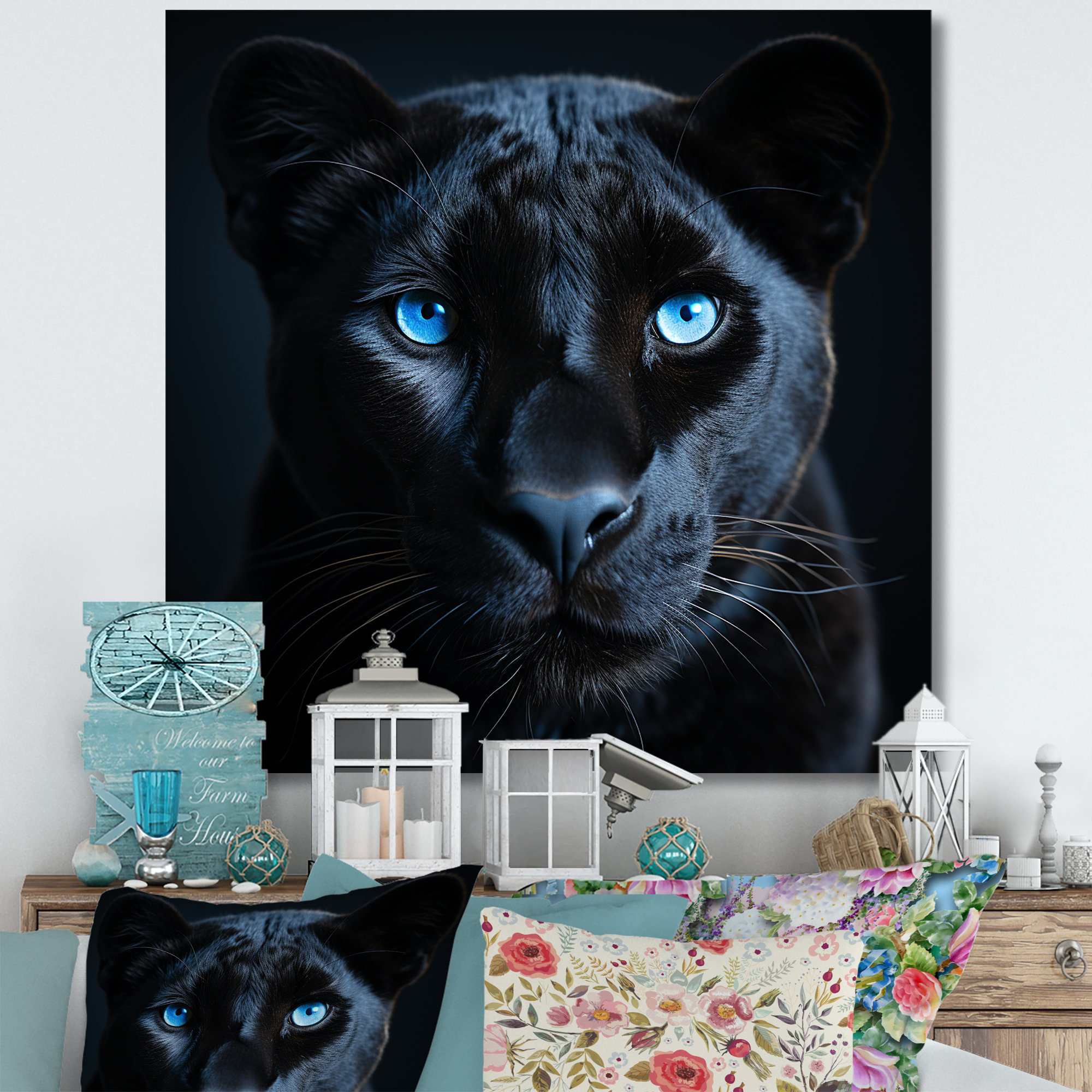 Ebern Designs Blue Panther Majesty II - Panther Animal Wall Art | Wayfair