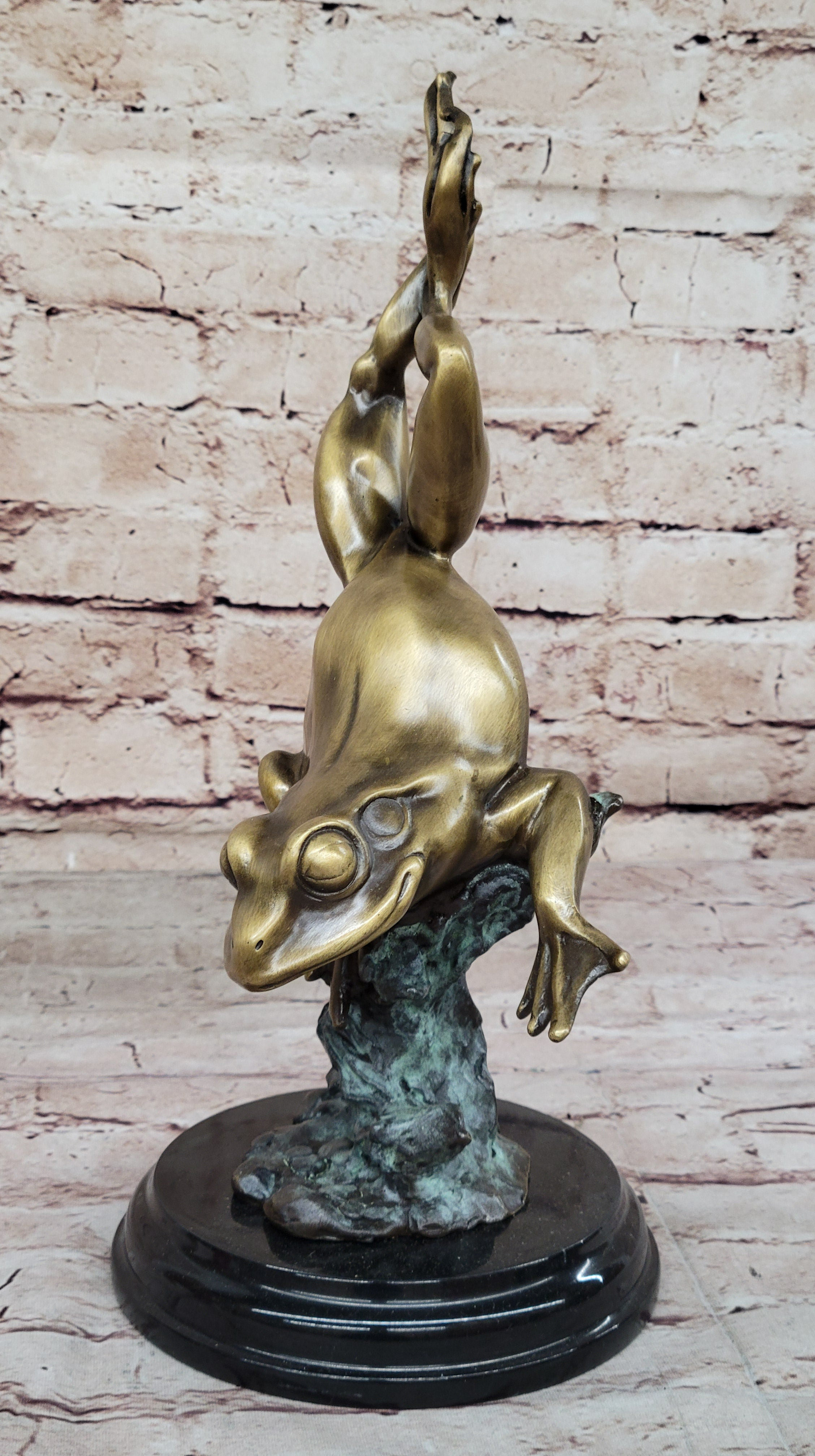 Red Barrel Studio Hot Cast Bronze Leaping Frog w/ Gold Patina on Marble ...