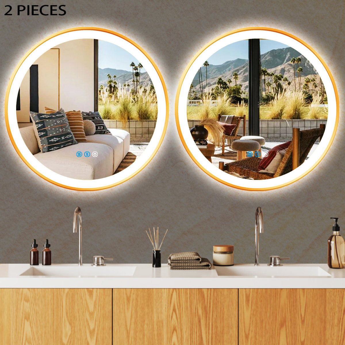 Wrought Studio™ (2 Pieces)gold Bathroom Led Mirror With Gold Frame 20 ...