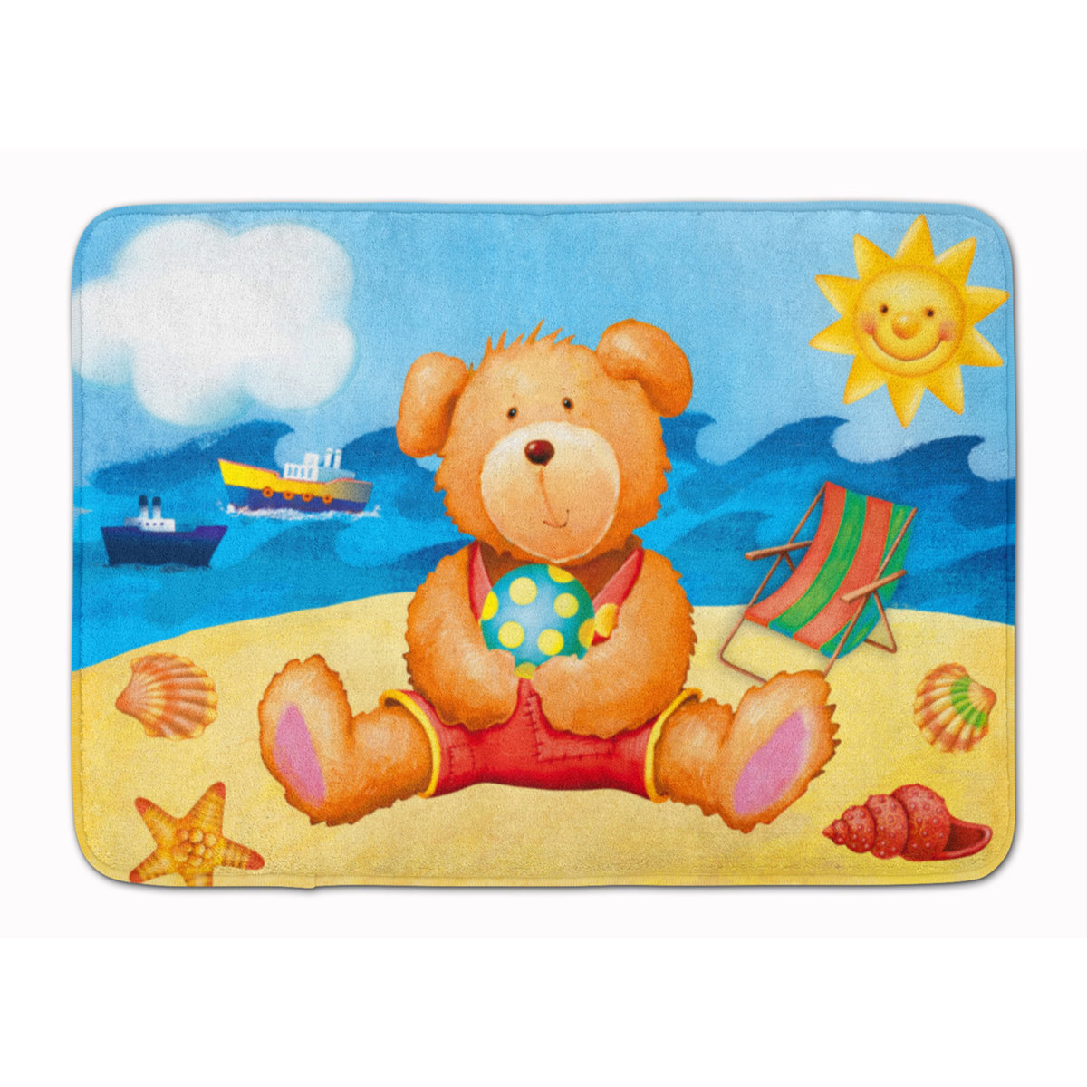 Zoomie Kids Willa Teddy Bear on the Beach Rectangle Microfiber Non-Slip ...