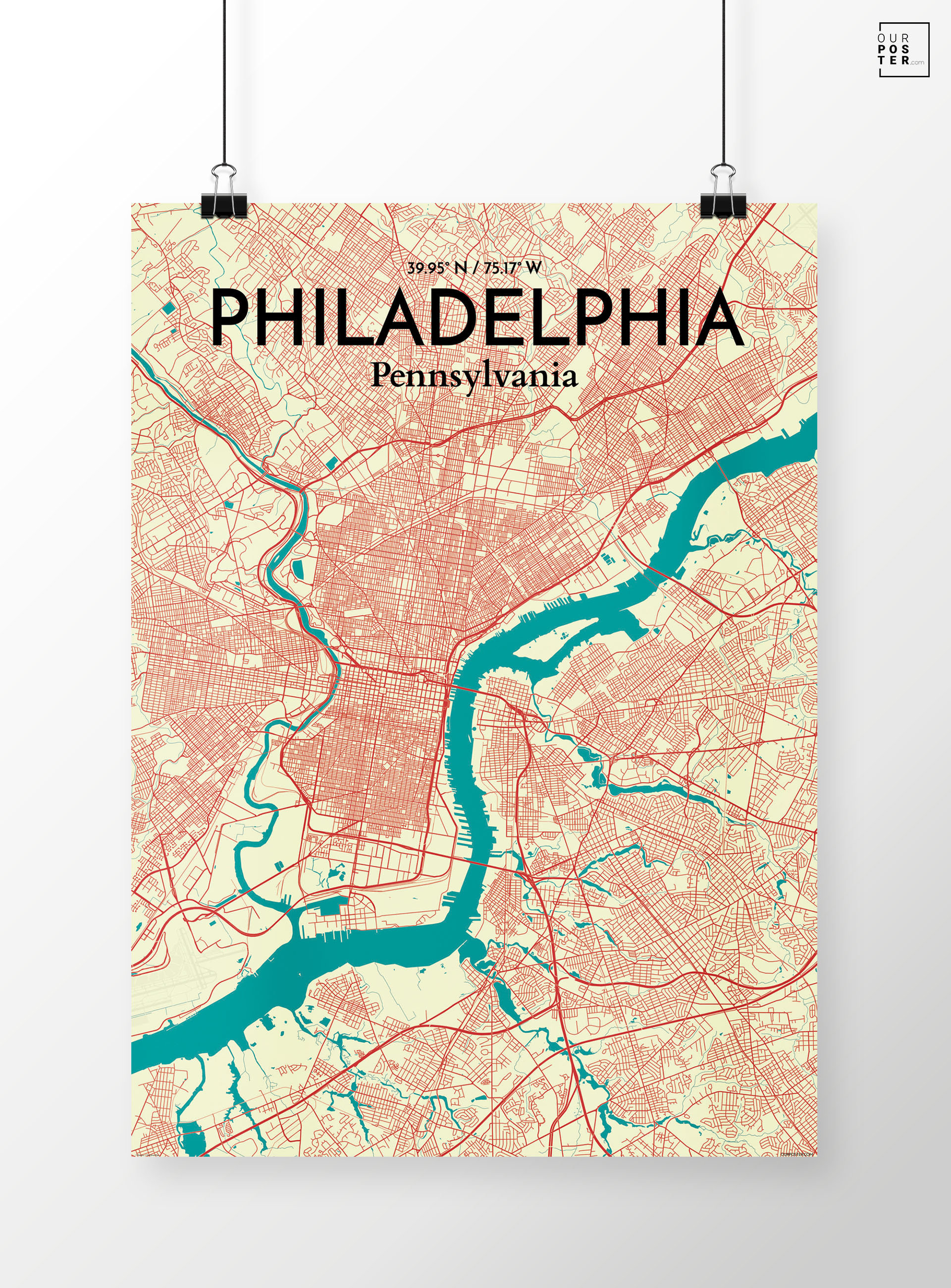 OurPoster.com 'Philadelphia City Map' Graphic Art Print Poster in ...