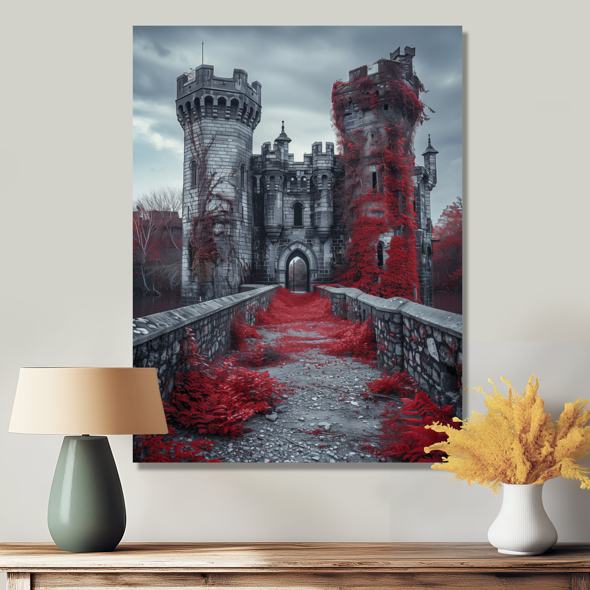 Winston Porter Monochrome Grey Red Autumn England Castle I - Castles ...