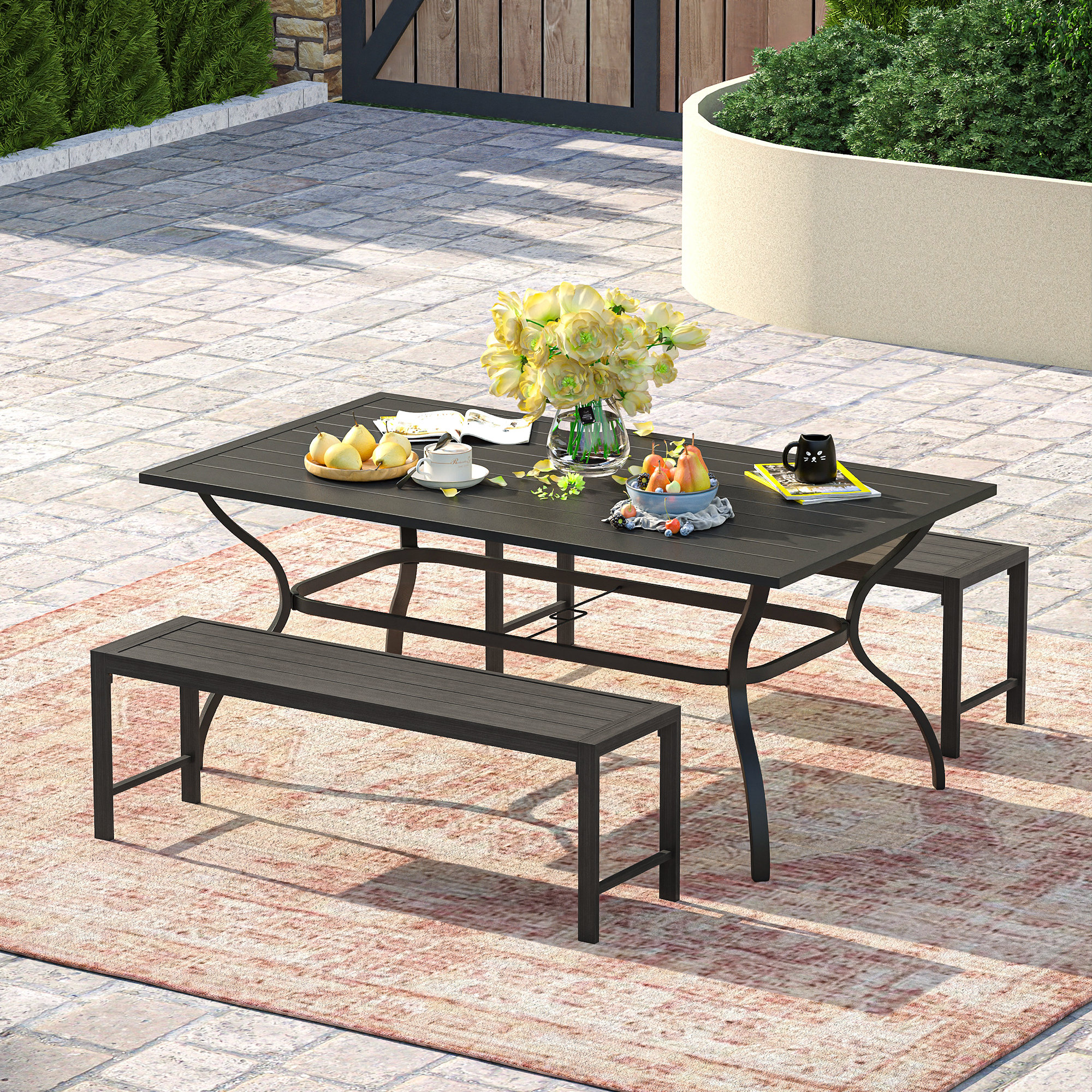 Red Barrel Studio® Bastion Rectangular 4 - Person 60'' L Outdoor Dining ...