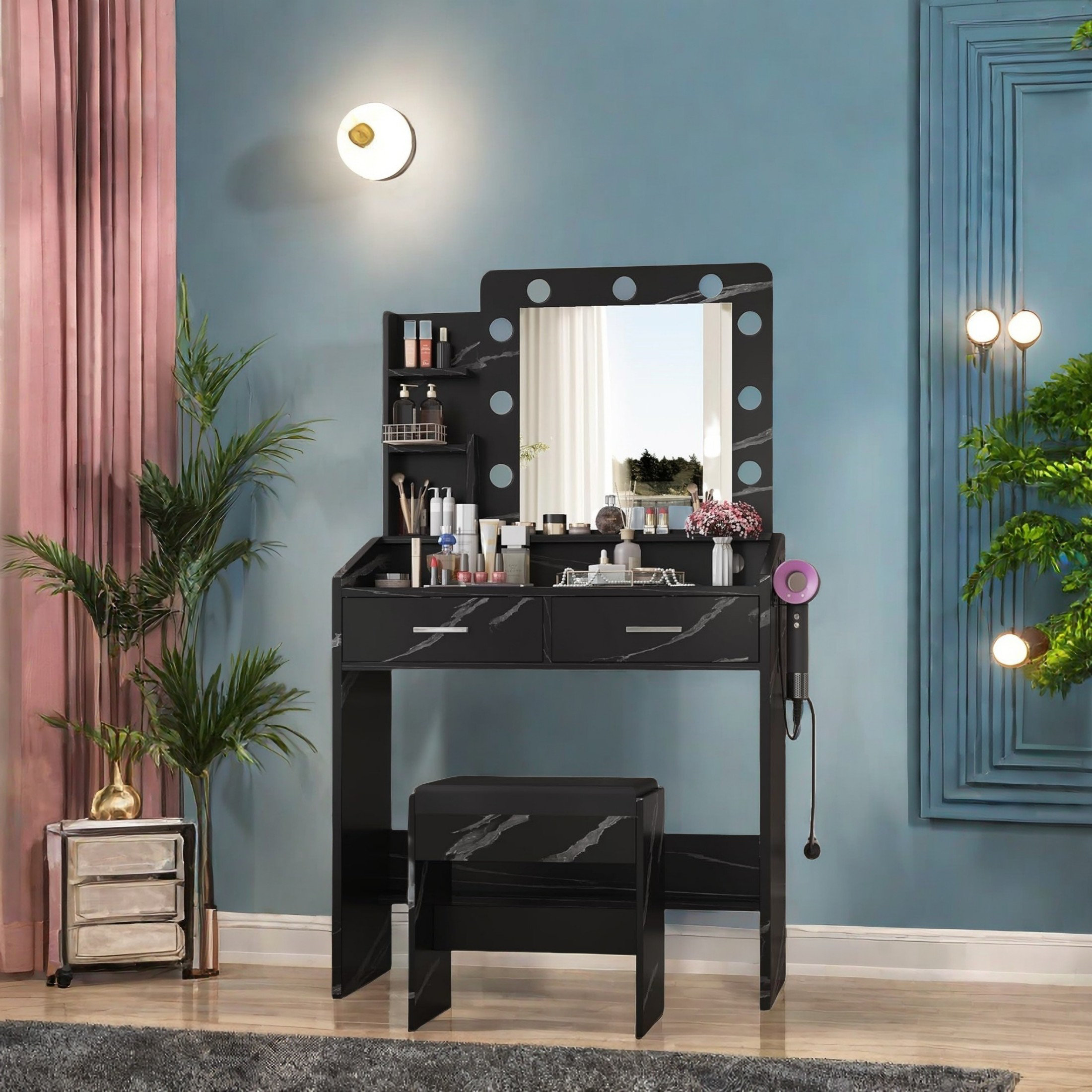 Ebern Designs Vanity Desk With Mirror And Led Lights, Makeup Vanity ...