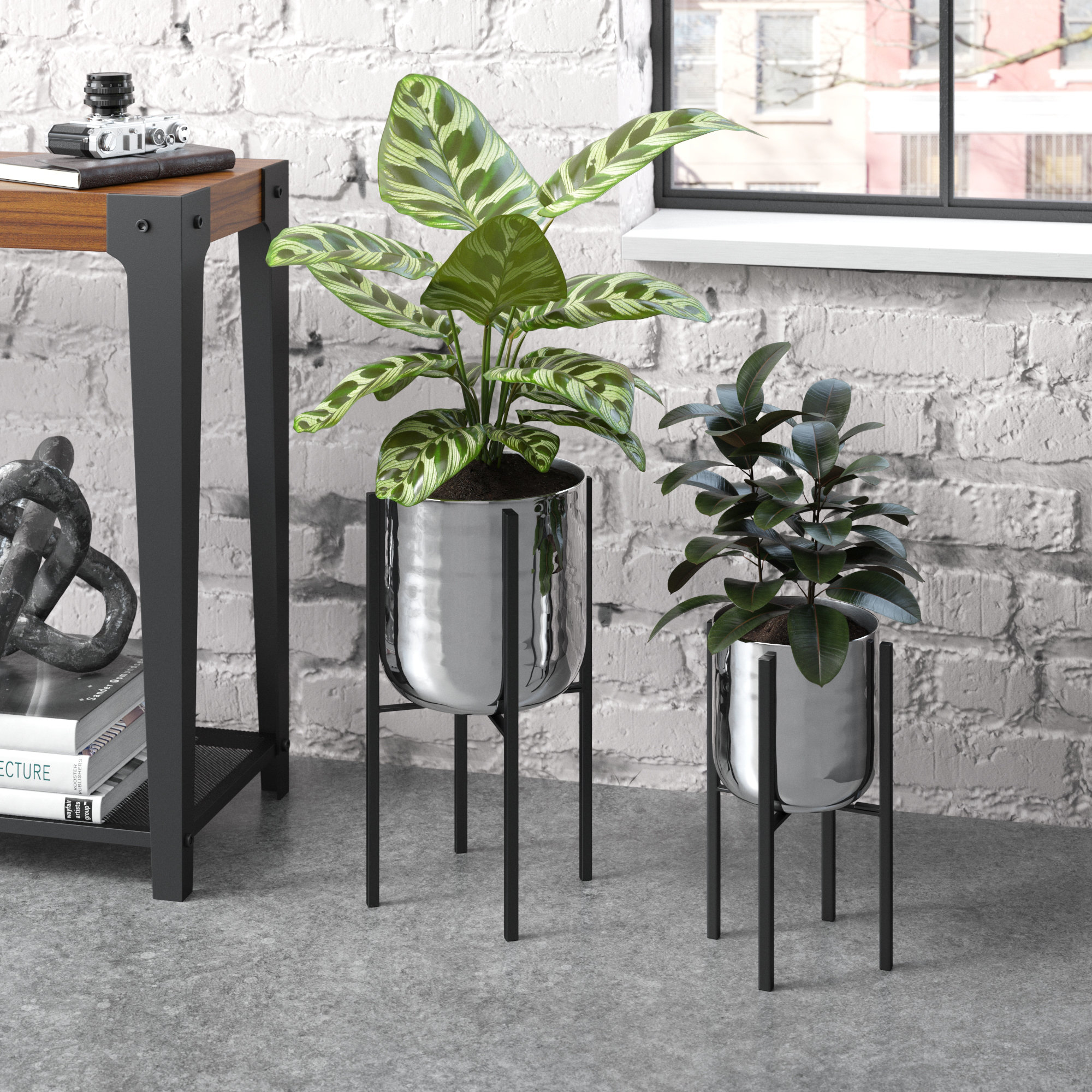Steelside™ Tate 2-Piece Iron Pot Planter | Wayfair