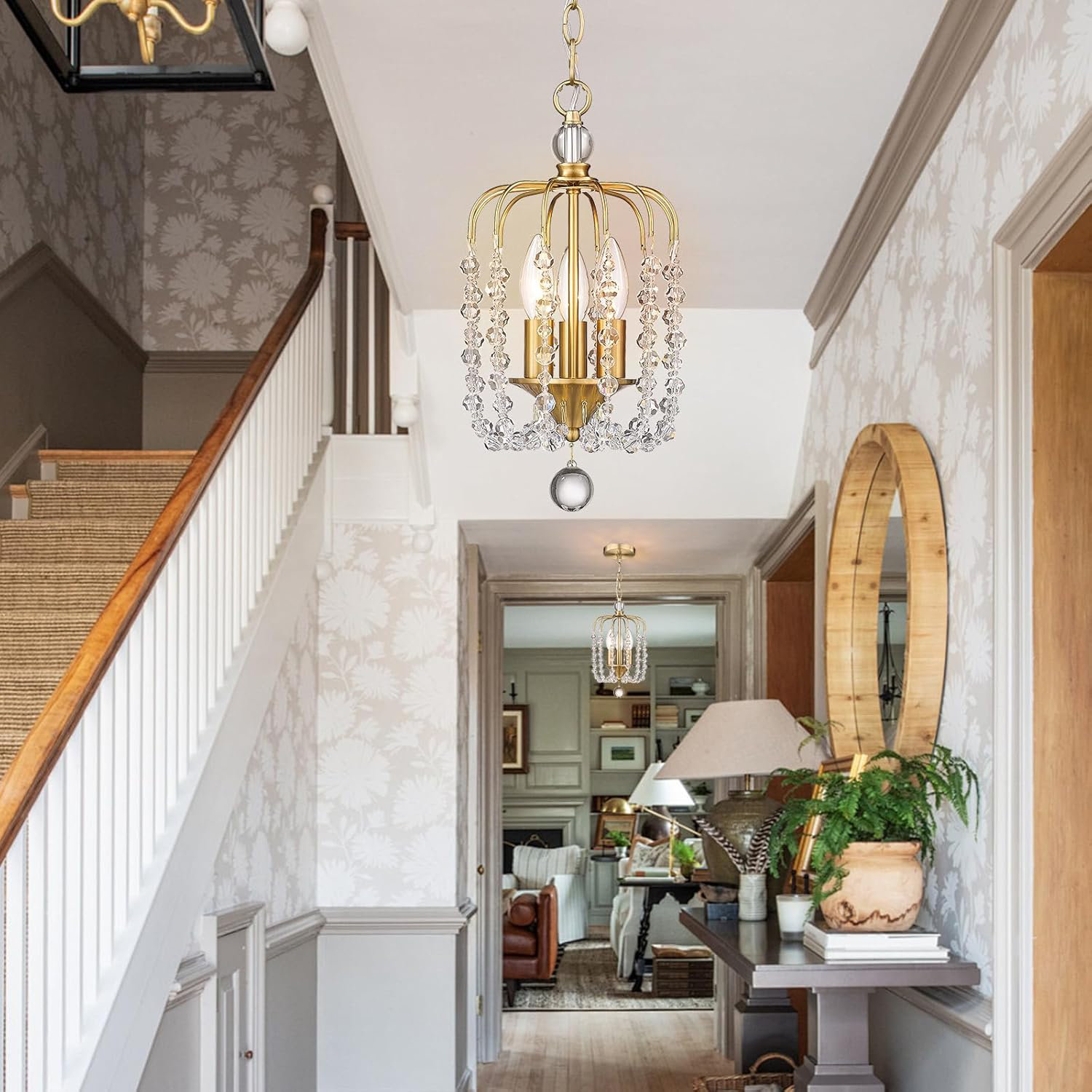 House of Hampton 3-Light Gold Crystal Chandelier, Modern Mini Pendant ...