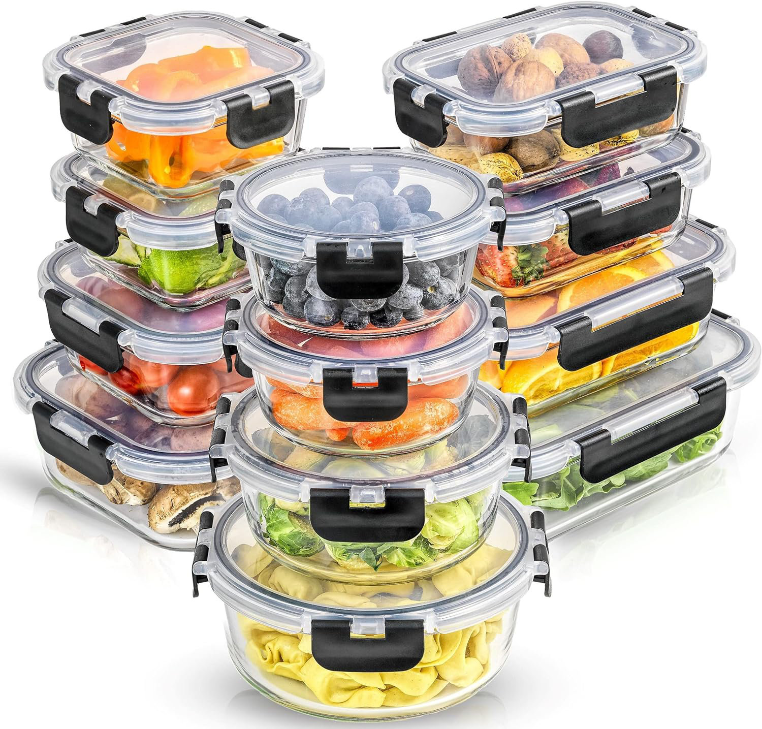 Prep & Savour 24 Kitchen Storage Boxes, Glass Lunch Boxes, Glass ...